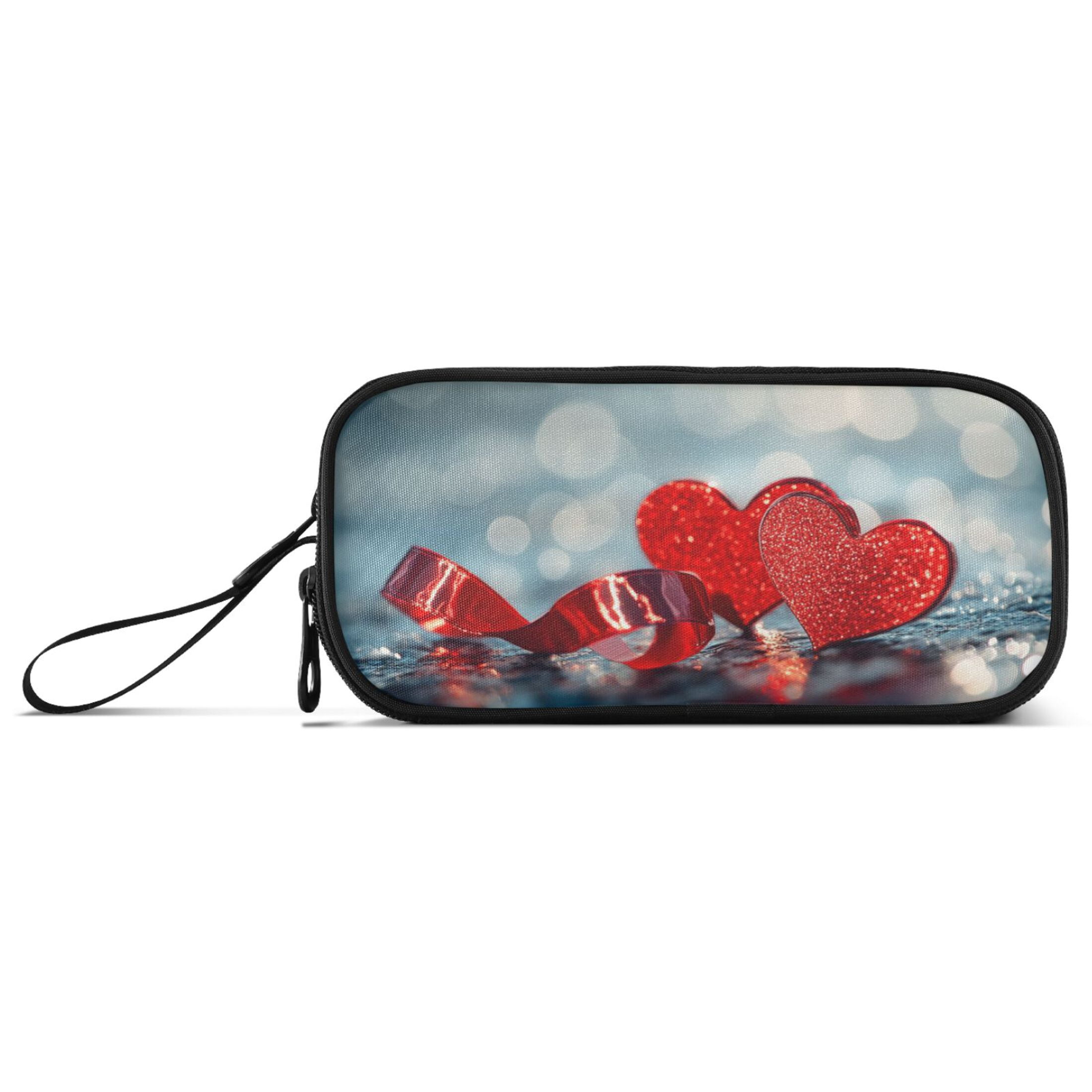 Shining Ribbons and Hearts Valentine Pencil Case Stationary Holder Pen ...