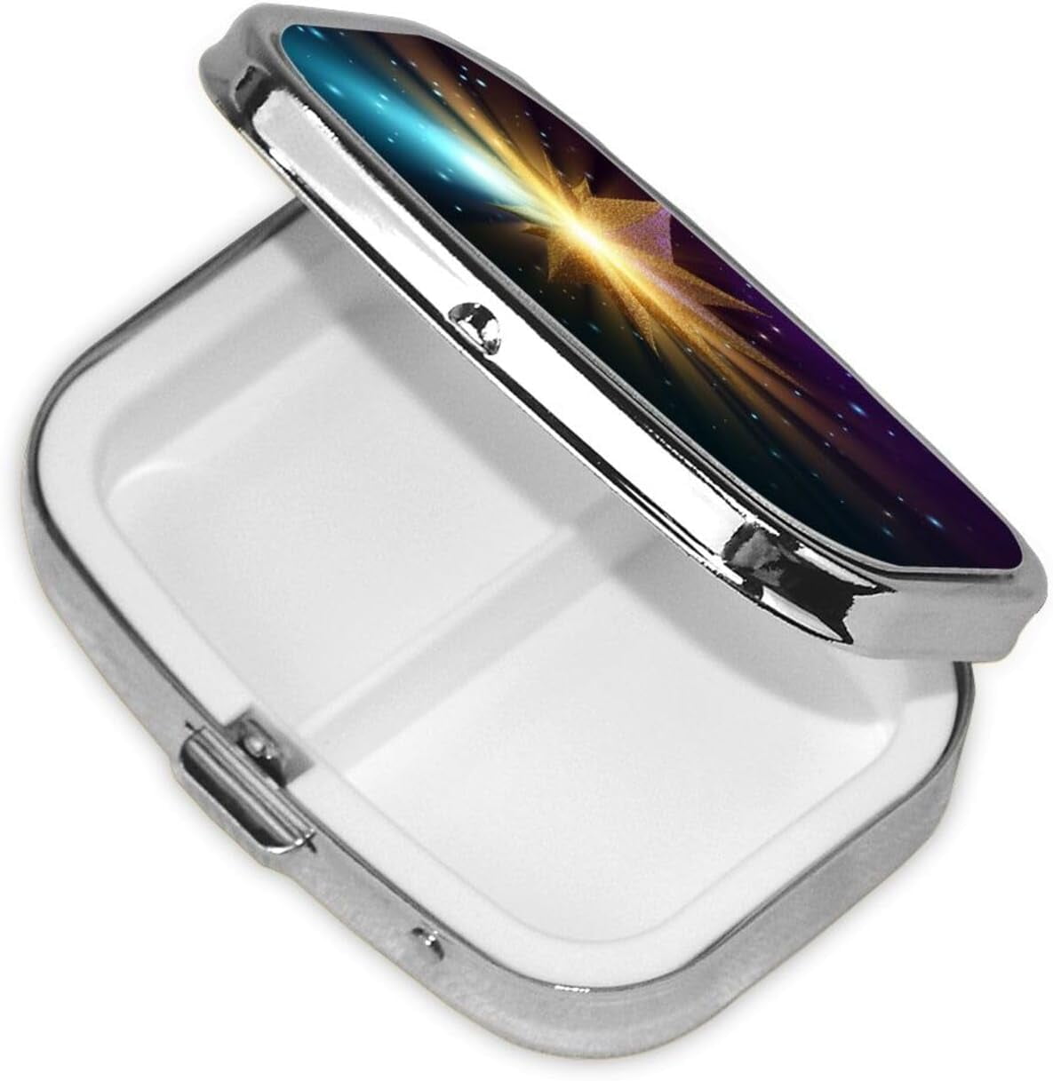 Shining Star Print Pill Box Square Metal Pill Case With 2 Compartment ...