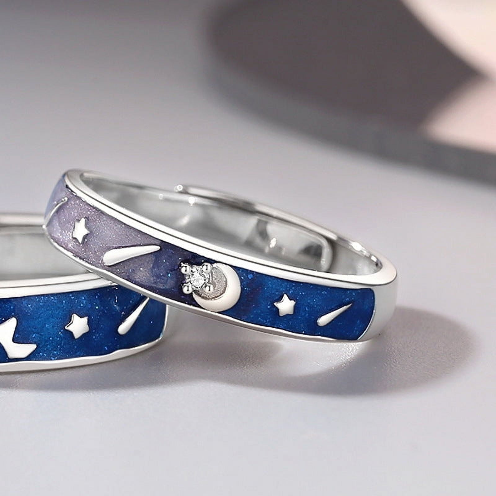 Couple Rings Shining Sun and Moon Rings Adjustable S925 Silver Rings ...