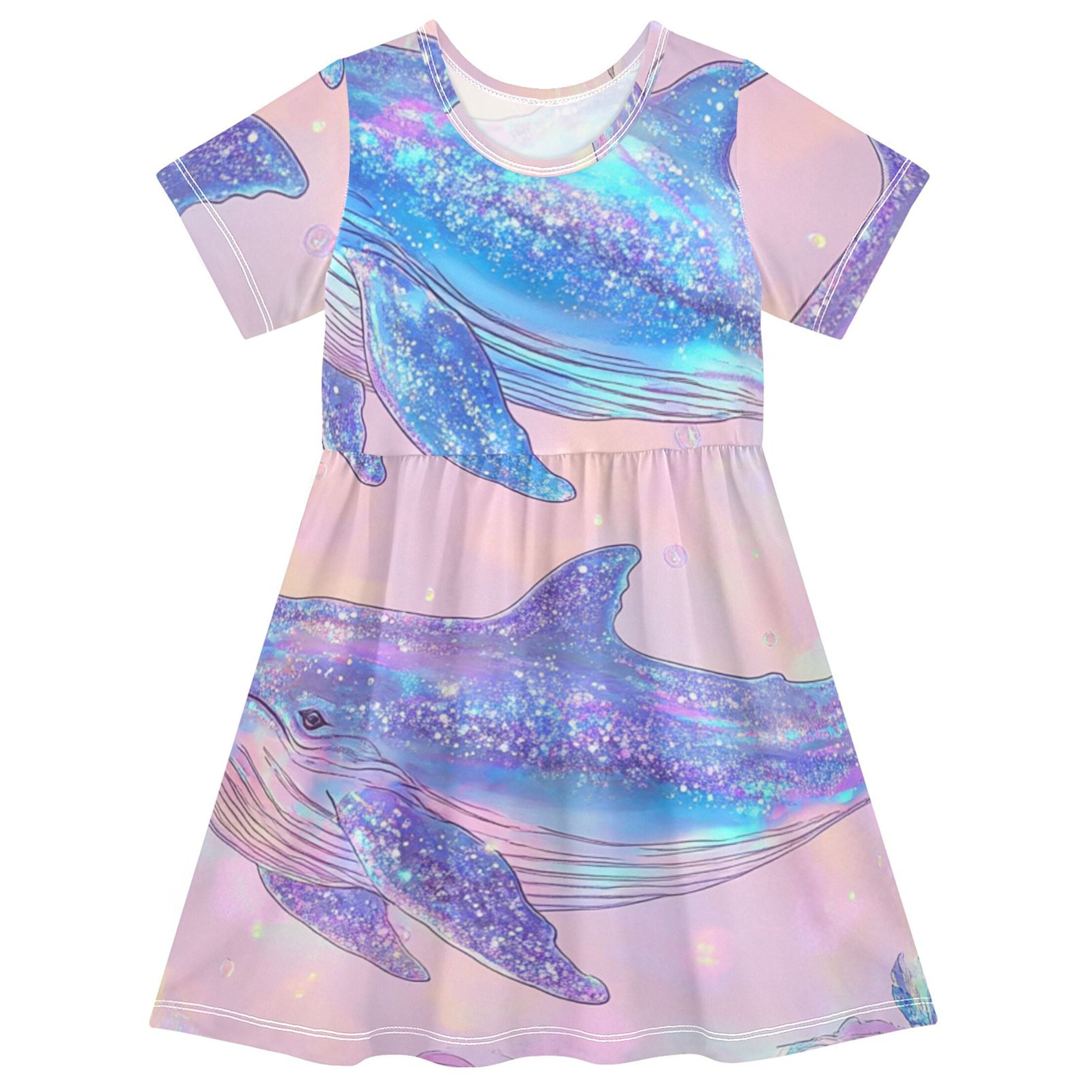 Shining Whales Roses Romantic Girls' Short Sleeve Dress A-Line One ...