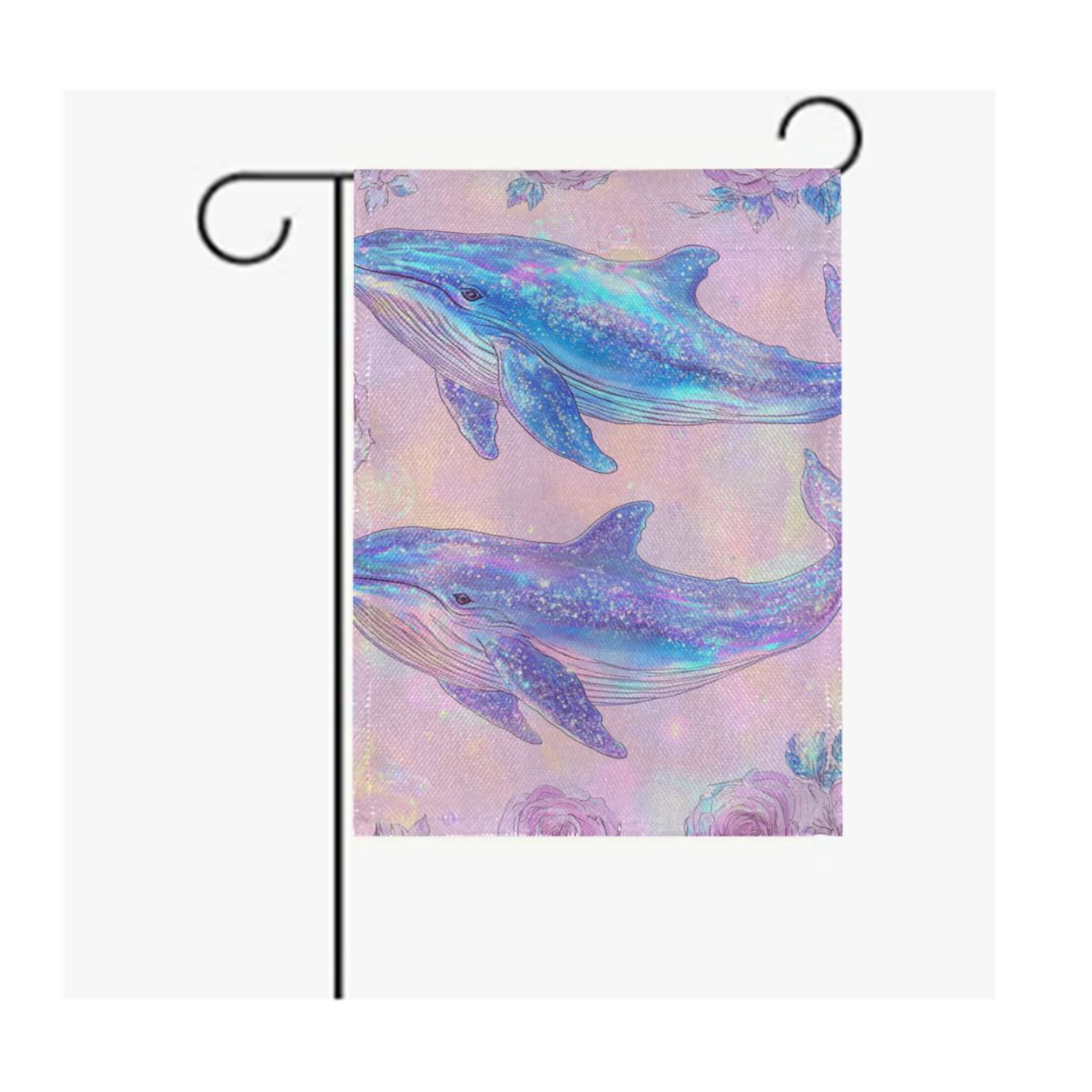 Shining Whales Roses Romantic Linenette Garden Flags Decorative Banners ...
