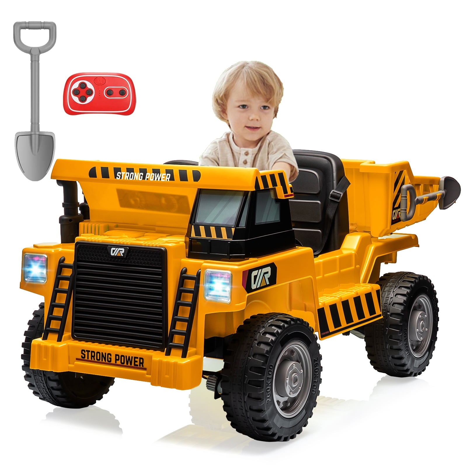 Shininglove 12V Ride-on Dump Truck for Kids, 4-Wheel Drive Battery ...