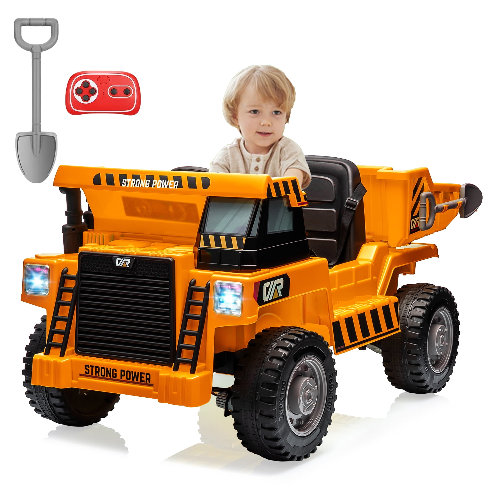 Shininglove 12V Ride-on Dump Truck for Kids, Dual Motors Battery ...