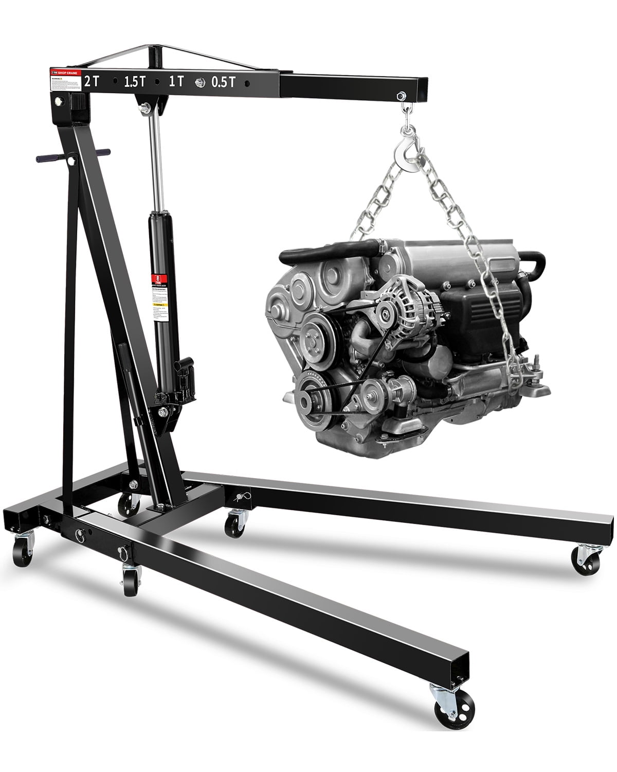 Shininglove 2-Ton Folding Hydraulic Shop Crane w/6 Steel Casters ...