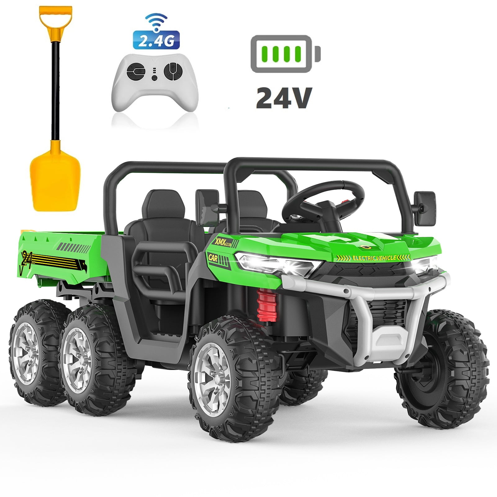 Shininglove 24V Kids Ride-on Tractor, 6 Wheels, Battery Powered, MP3 ...