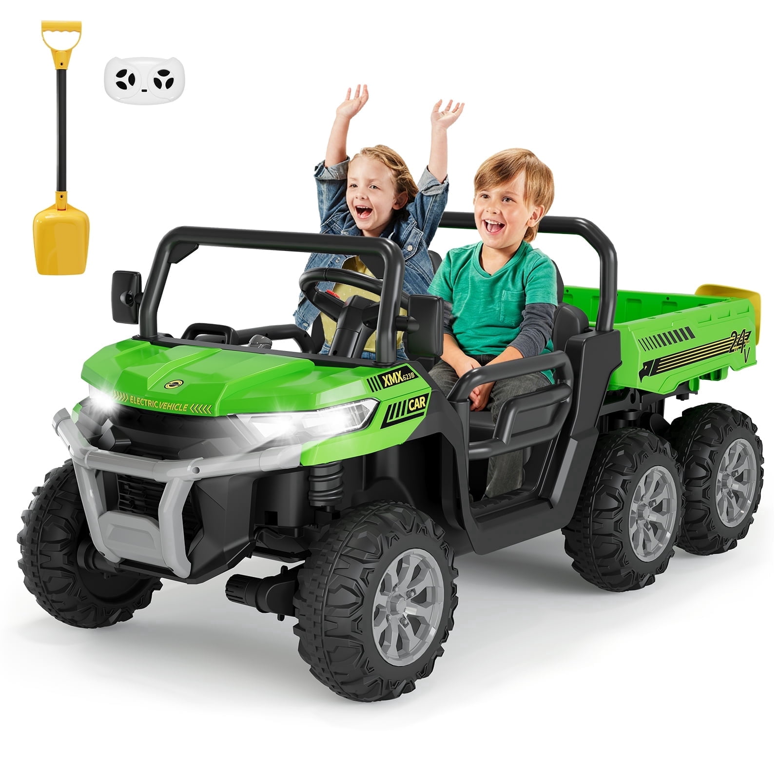 Shininglove 24V Kids Ride-on Tractor, 6 Wheels, Battery Powered, MP3 ...