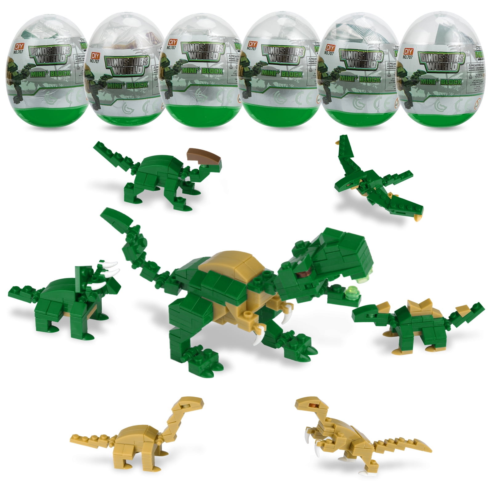 Shininglove 6 Pcs Prefilled Easter Eggs with Dinosaur Building Blocks ...