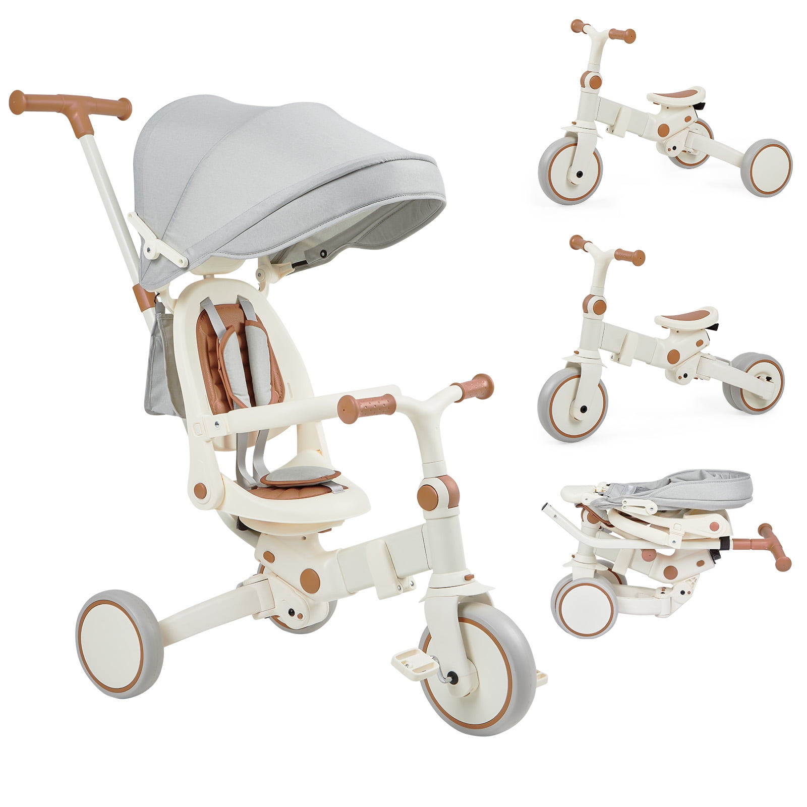 Shininglove 7-in-1 Folding Baby Tricycle with Adjustable Parent Handle ...