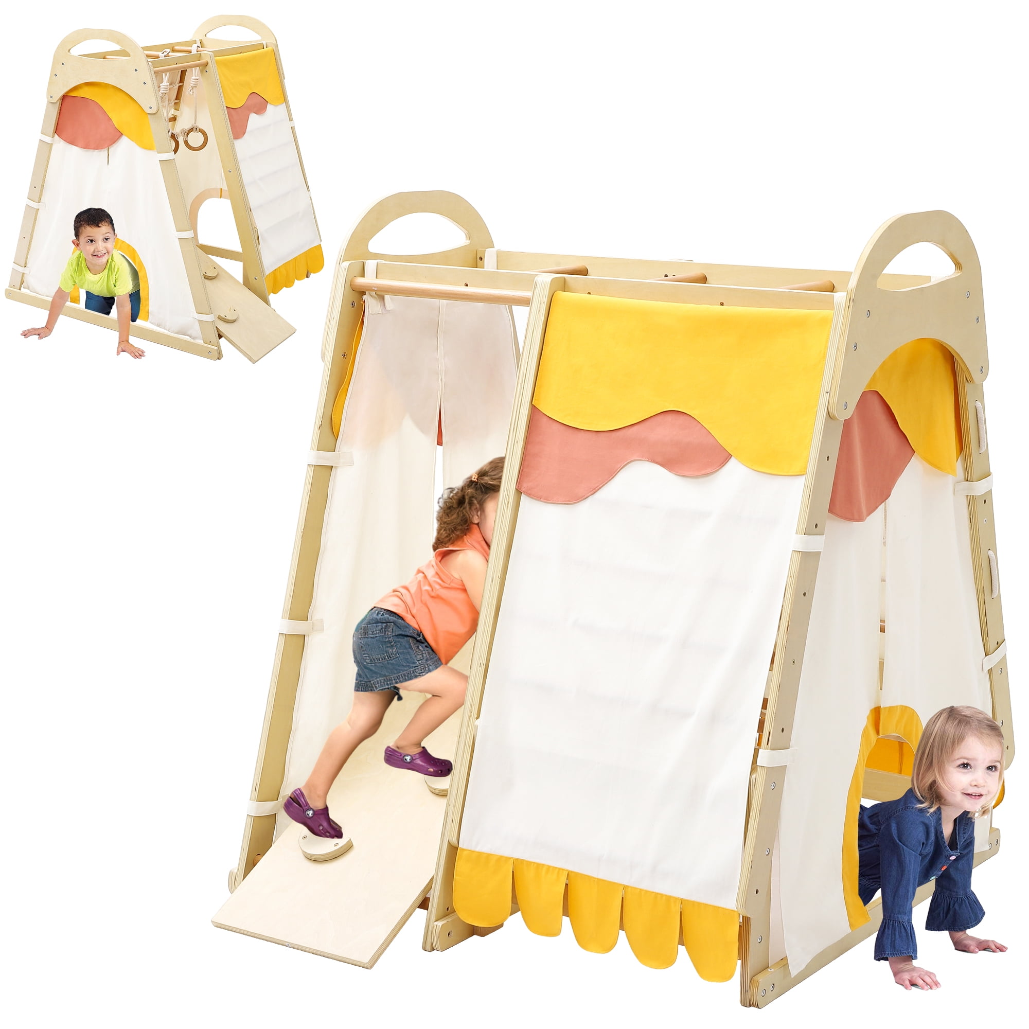 Shininglove 7-in-1 Wood Indoor Playground Toddler Climbing Toys, Jungle ...