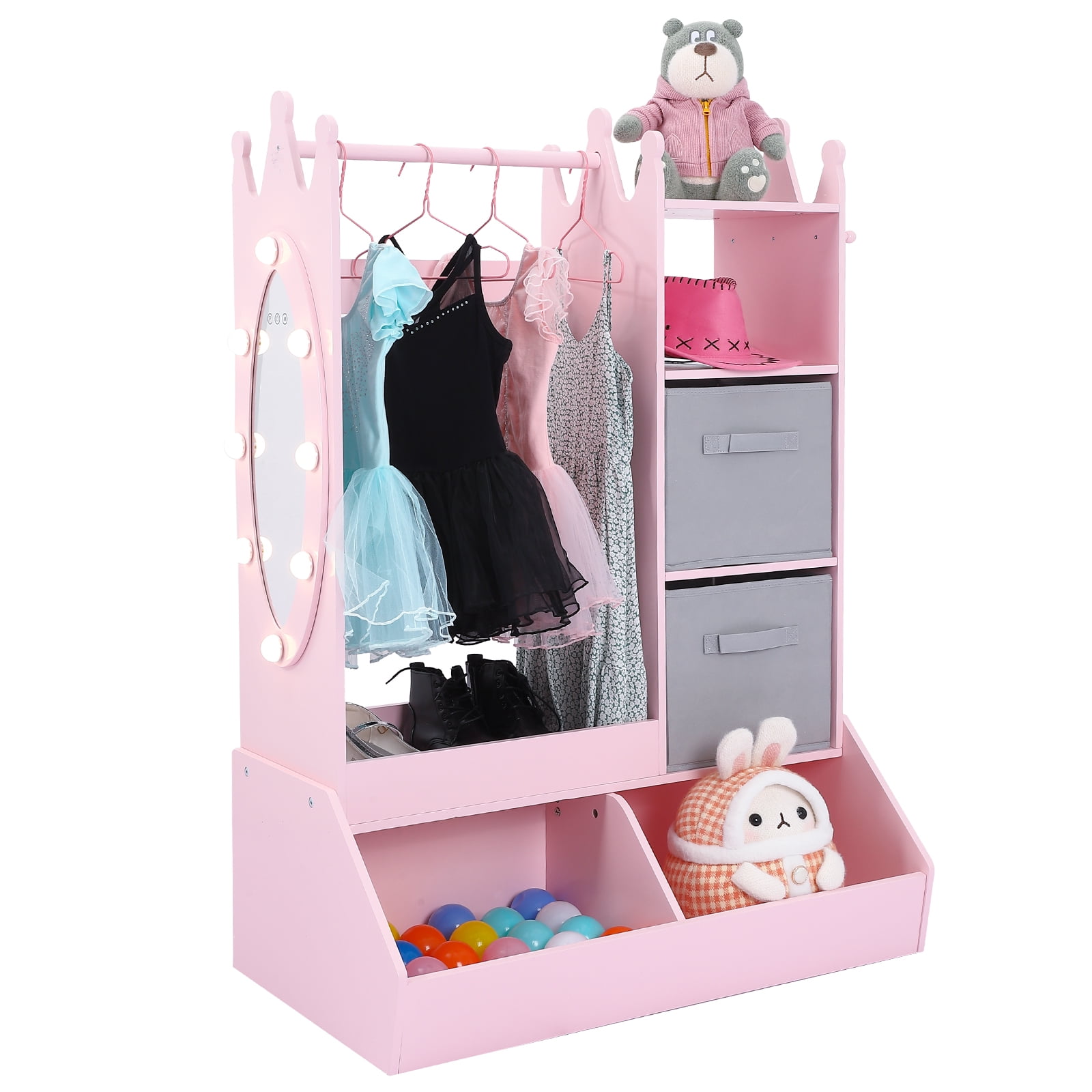 Shininglove Kids Dress up Storage with Mirror and Storage Bin, Kids ...