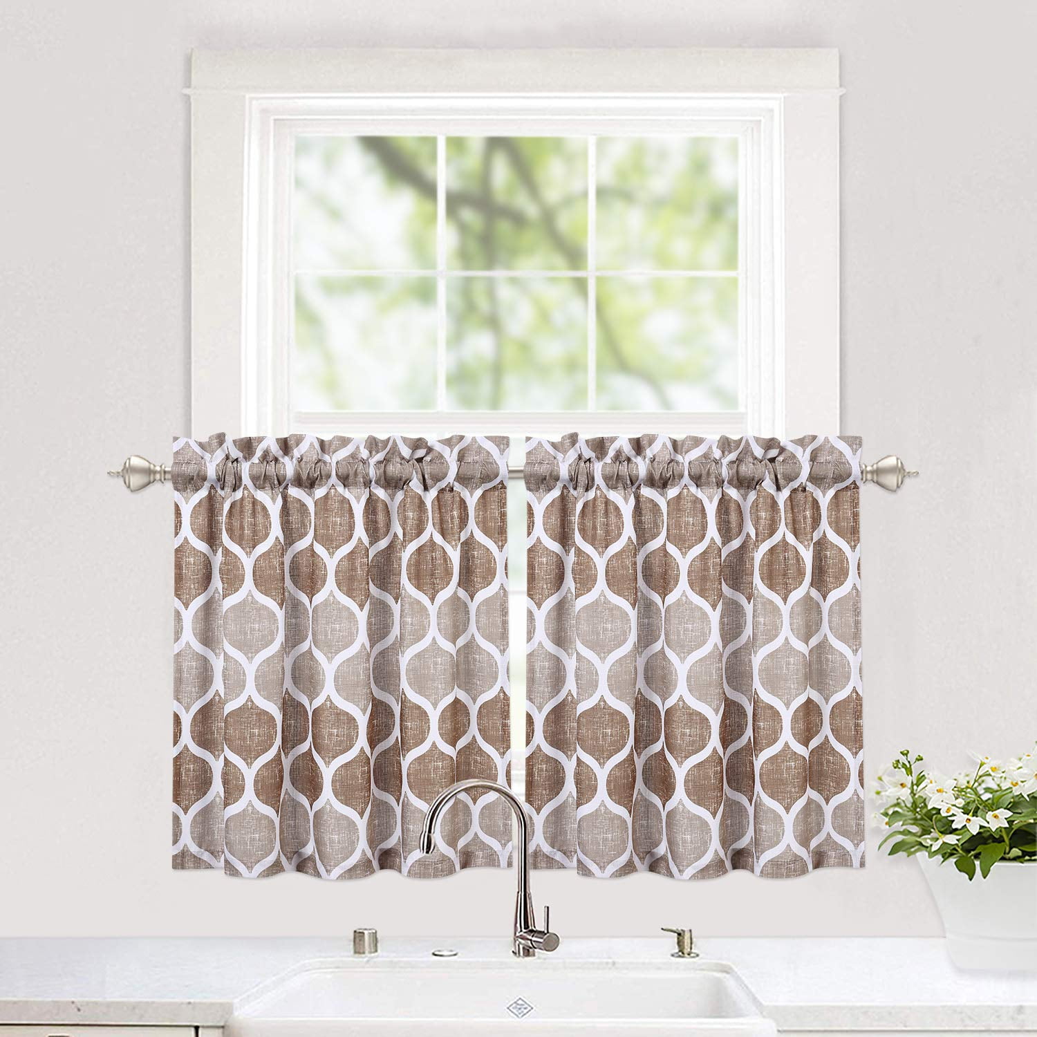 Shininglove Kitchen Curtain Panels, Trellis Design Half Window Kitchen ...