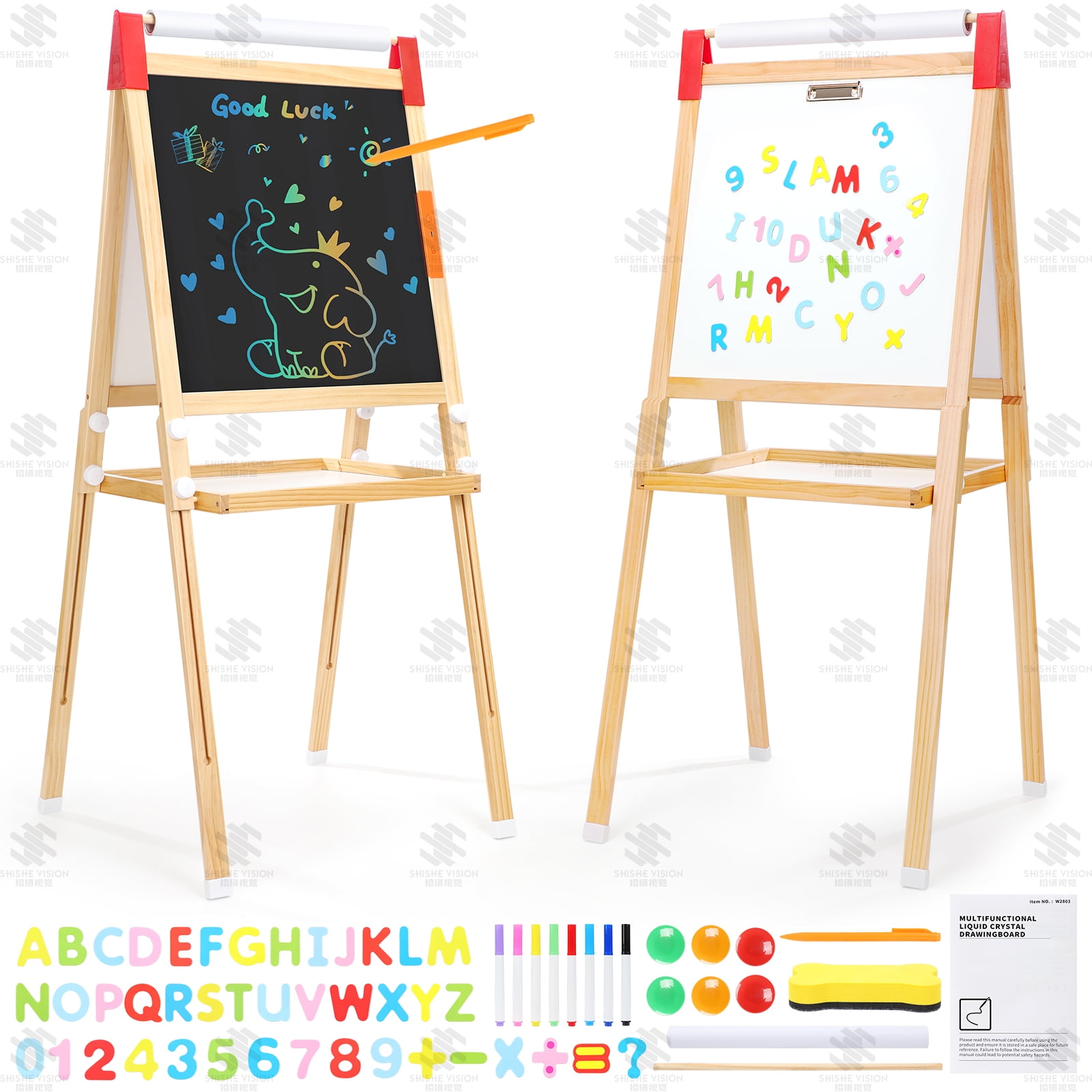 Shininglove LCD Writing Tablet, Adjustable Wooden Art Easel for Kids ...