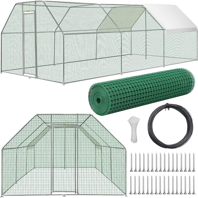 Shininglove Metal Chicken Coop Run with Roof, Walk-in Chicken Coop ...