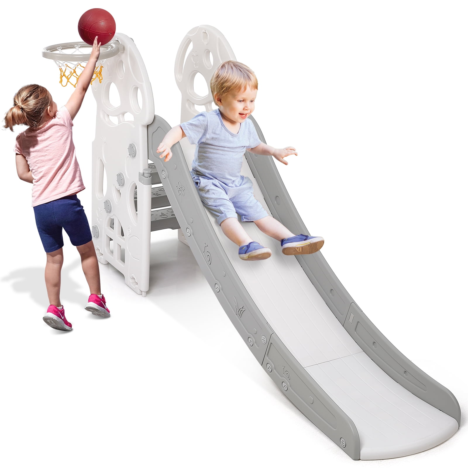 Shininglove Toddler Large Play Climber Slide Set with Basketball Hoop ...