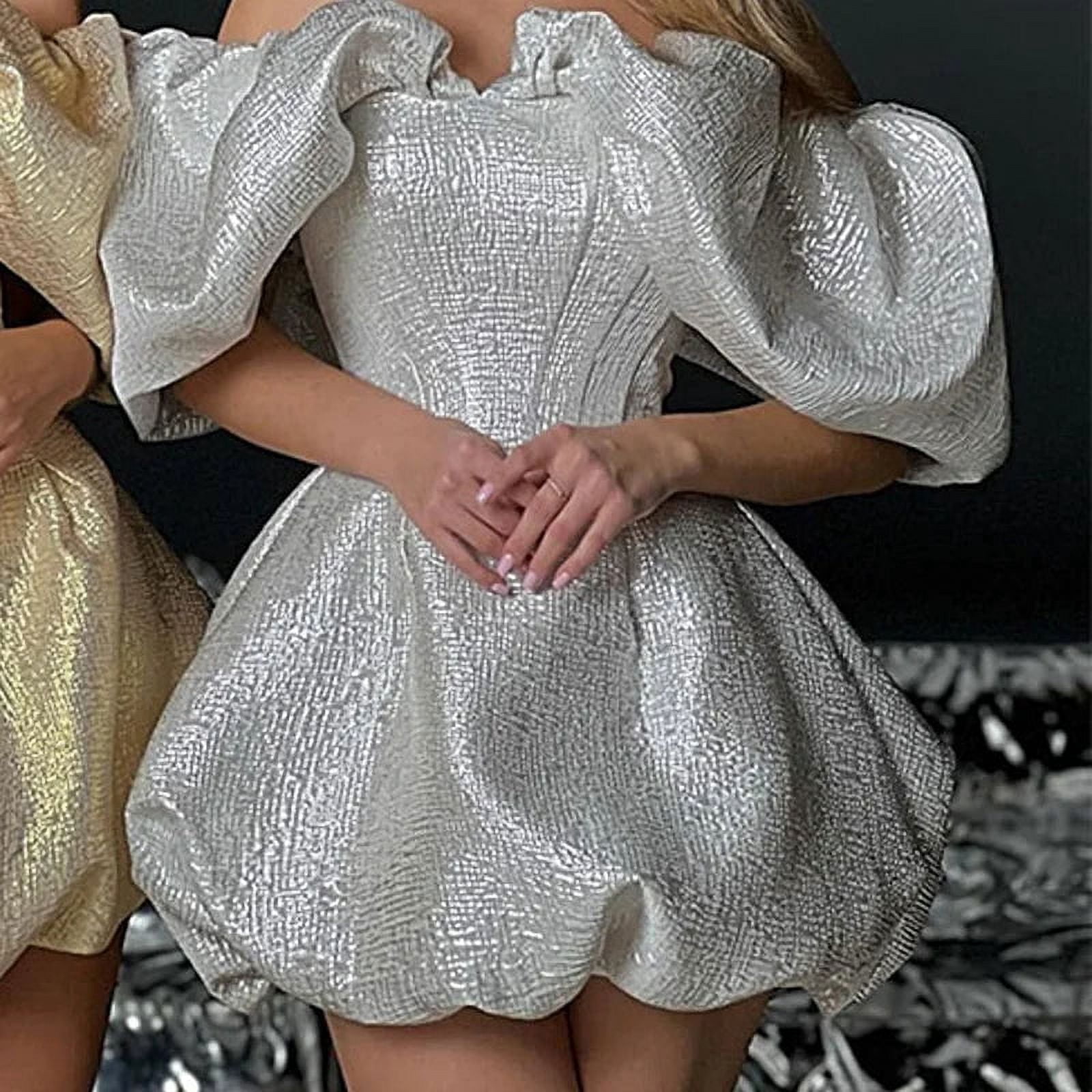 Shinny Silver Gold Mini Dress Elegant Skirt Fashion Sexy Noble Waist ...