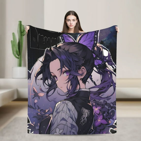Shinobu Kocho Butterfly Pattern Throw Blanket - Purple Anime Character ...