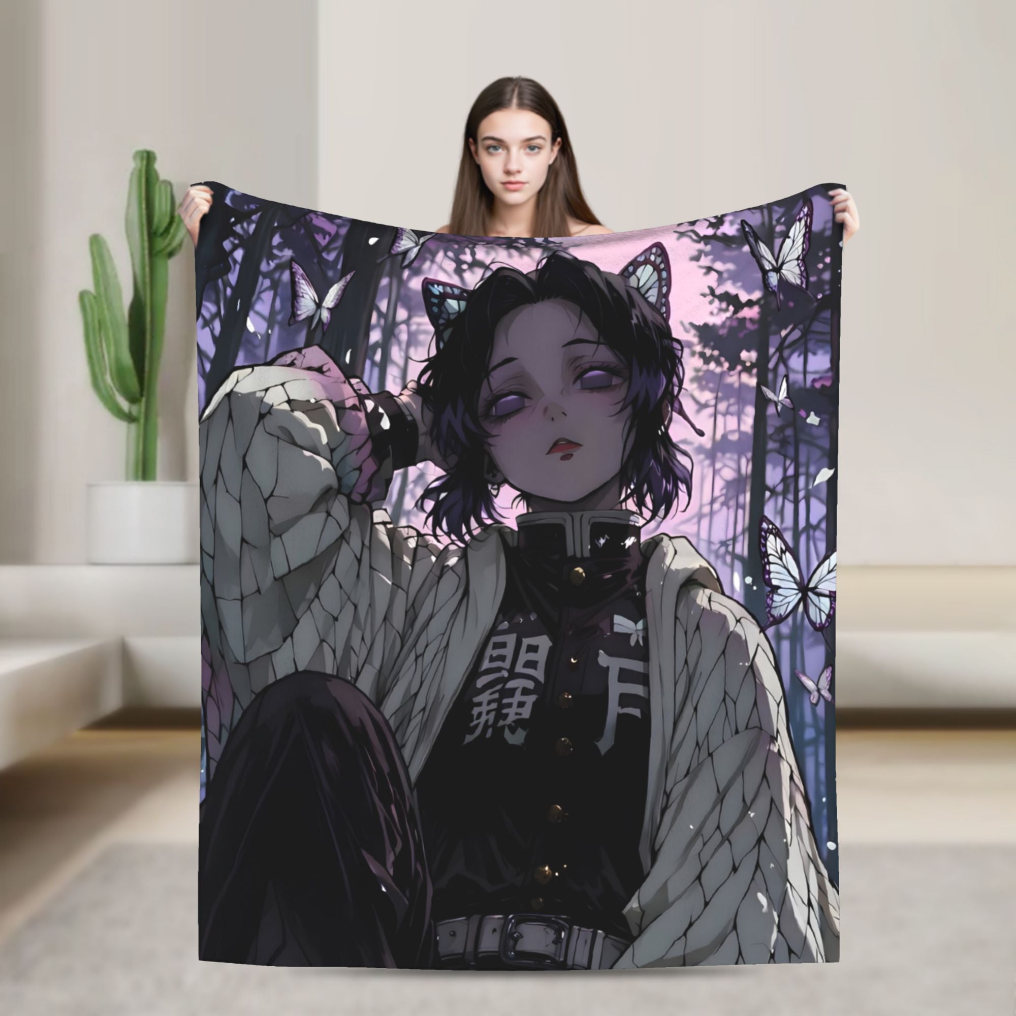 Shinobu Kocho Butterfly Pattern Throw Blanket - Purple Anime Character ...