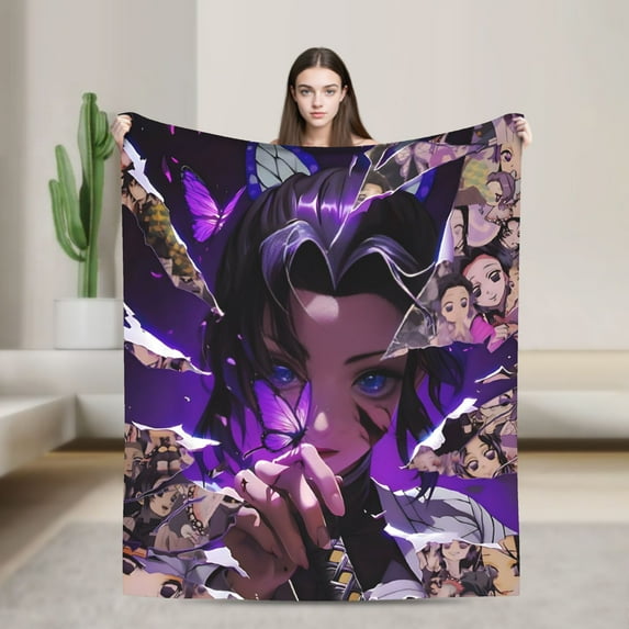 Shinobu Kocho Butterfly Pattern Throw Blanket - Purple Anime Character ...