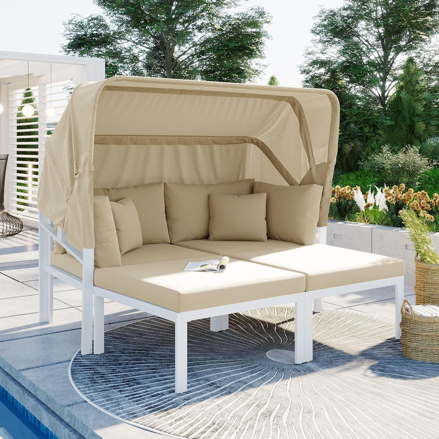 3 Pieces Patio Furniture Set with Couch Chairs and Retractable Canopy ...