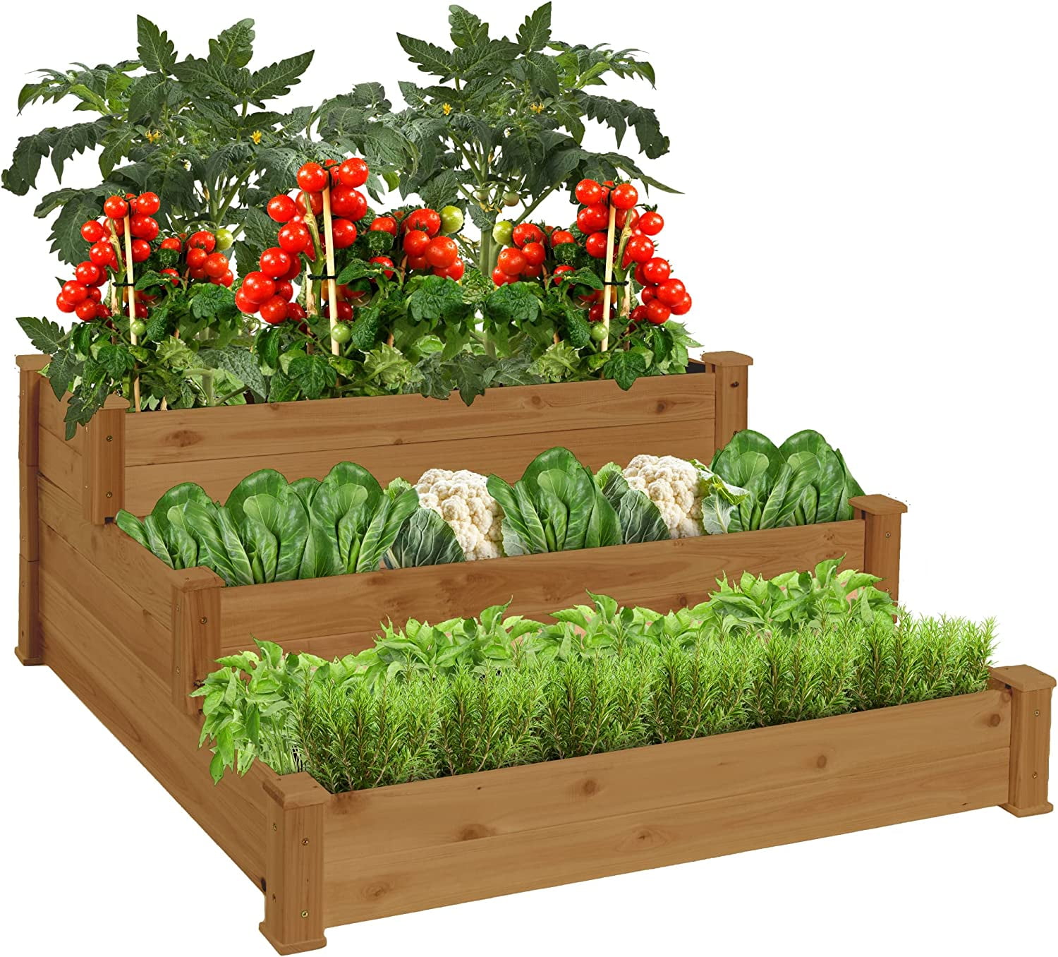 Shinpt 3-Tier Fir Wood Planting Raised Garden Bed, Horticulture Flower ...