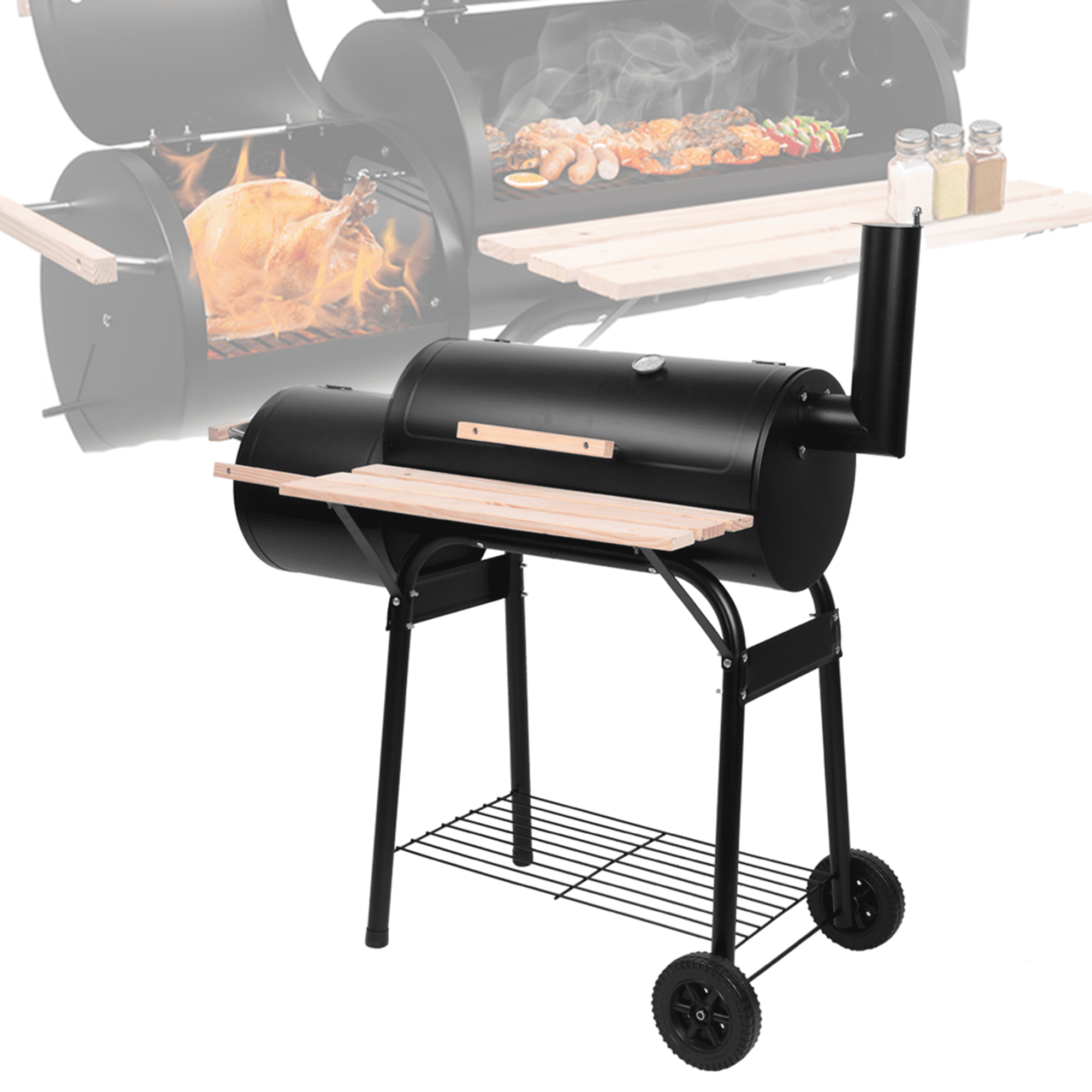 SHINPT 35.2lbs Charcoal Grill, Oil Drum Design, Thermometer, Adjustable ...