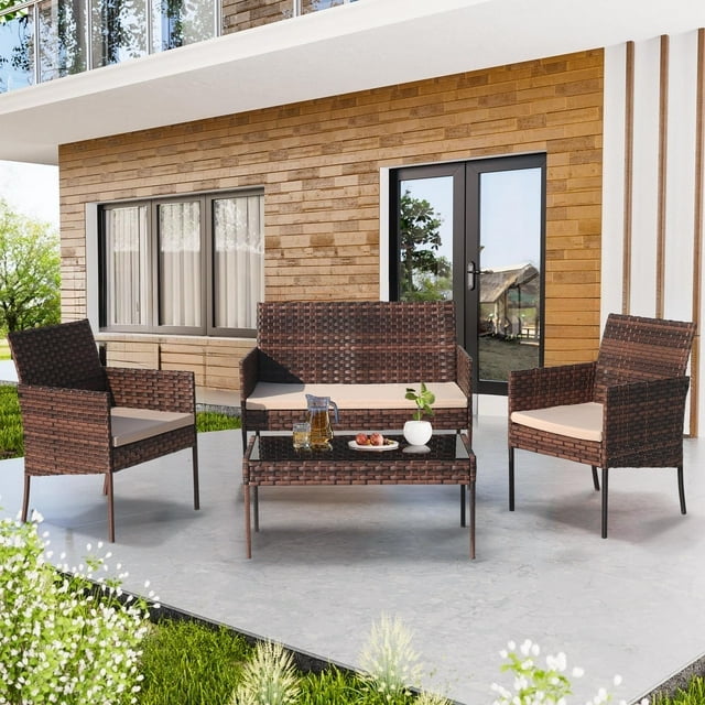 Shinpt Rattan Balcony Sets 4 Pieces, Patio Furniture Set for Graden and ...