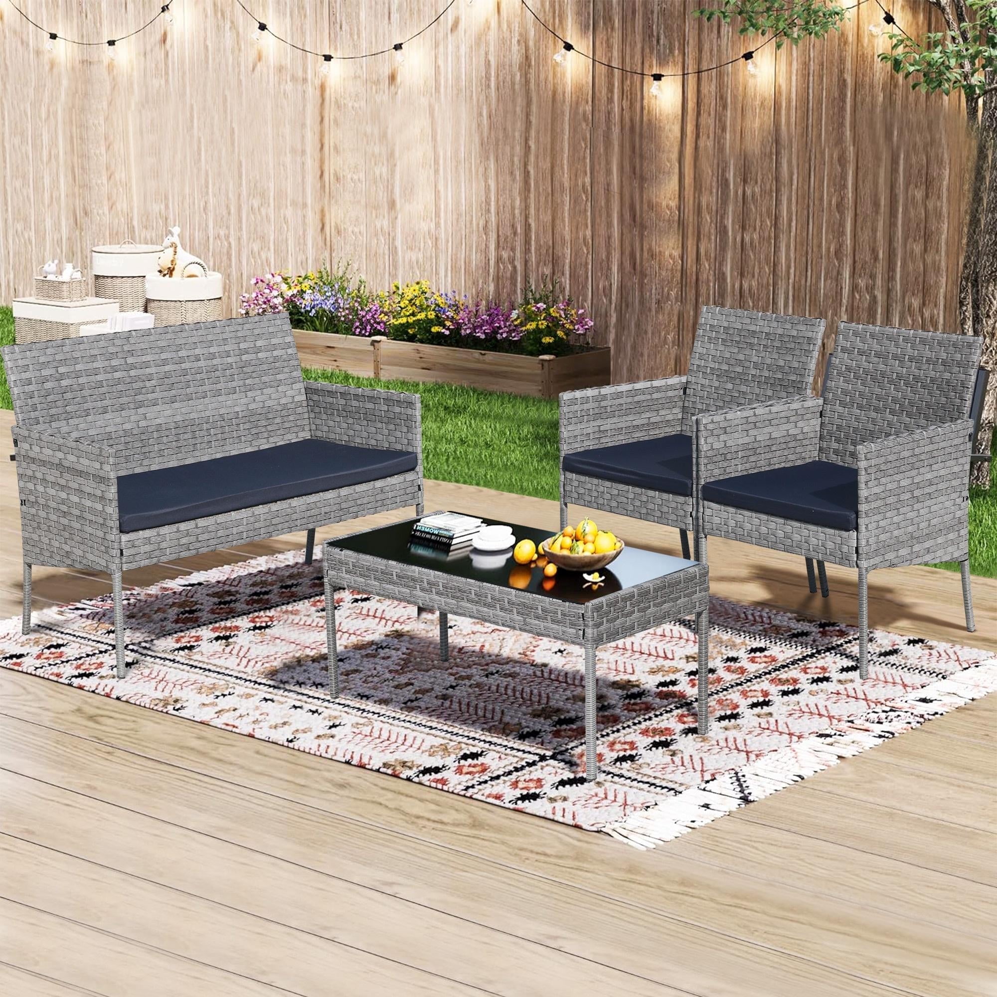 Shinpt Rattan Balcony Sets 4 Pieces, Patio Furniture Set for Graden and ...