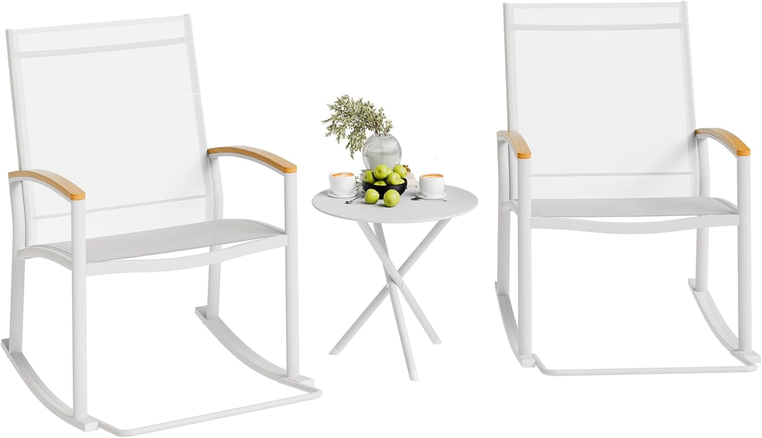 Shintenchi 3 Piece Outdoor Rocking Bistro Set, Textilene Fabric Small ...