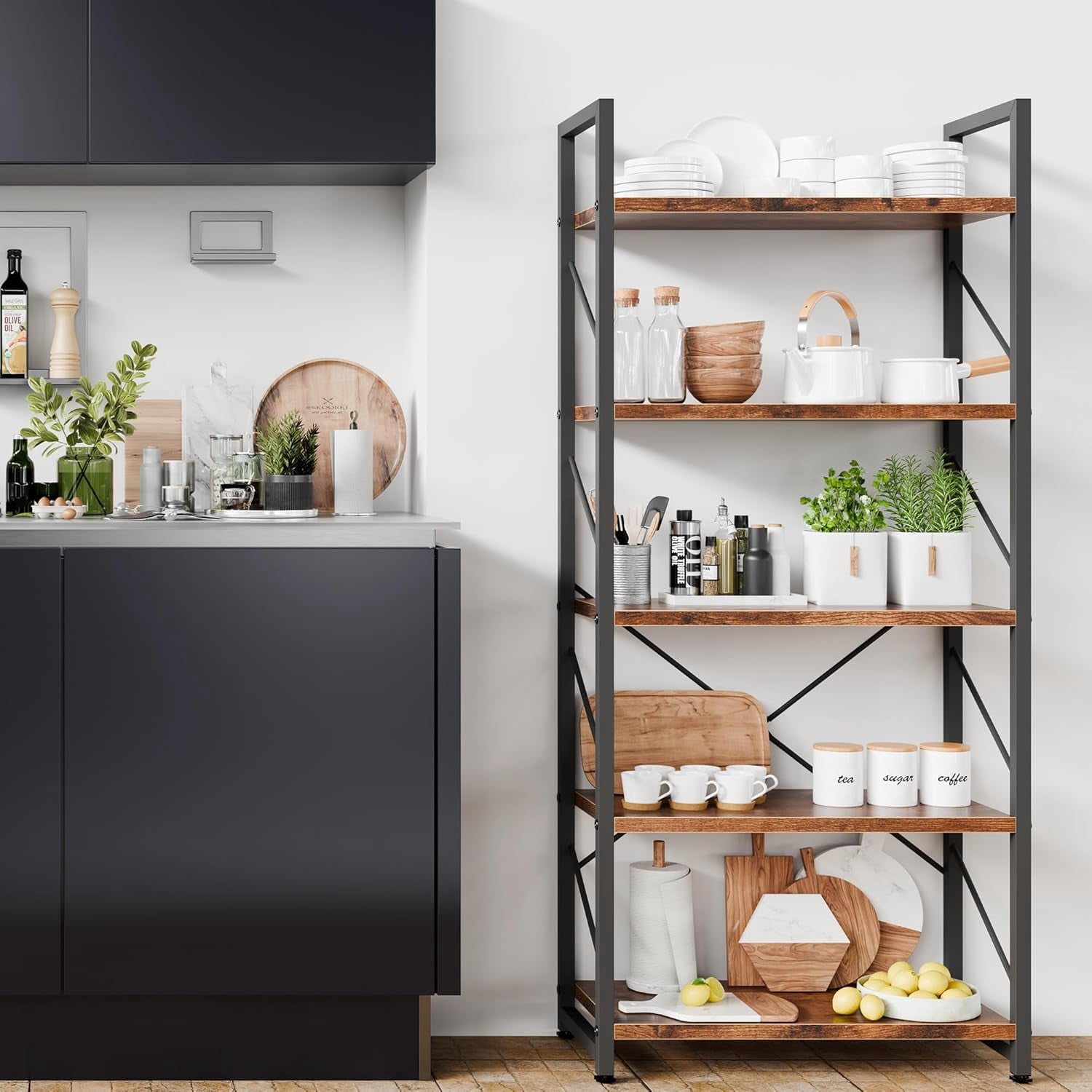 Shintenchi 5 Tiers Bookshelf, Classically Tall Bookcase Shelf ...