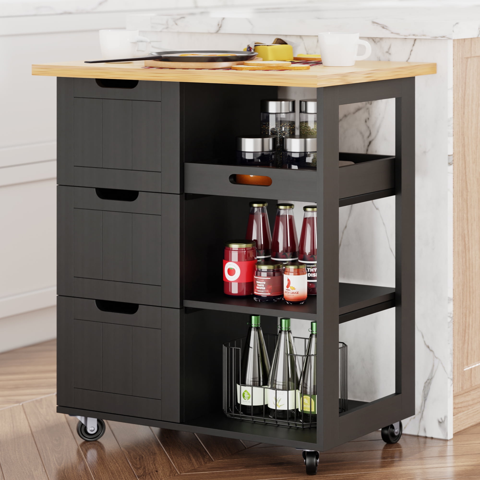 Shintenchi Kitchen Island Cart with Storage,Rolling Kitchen Island ...