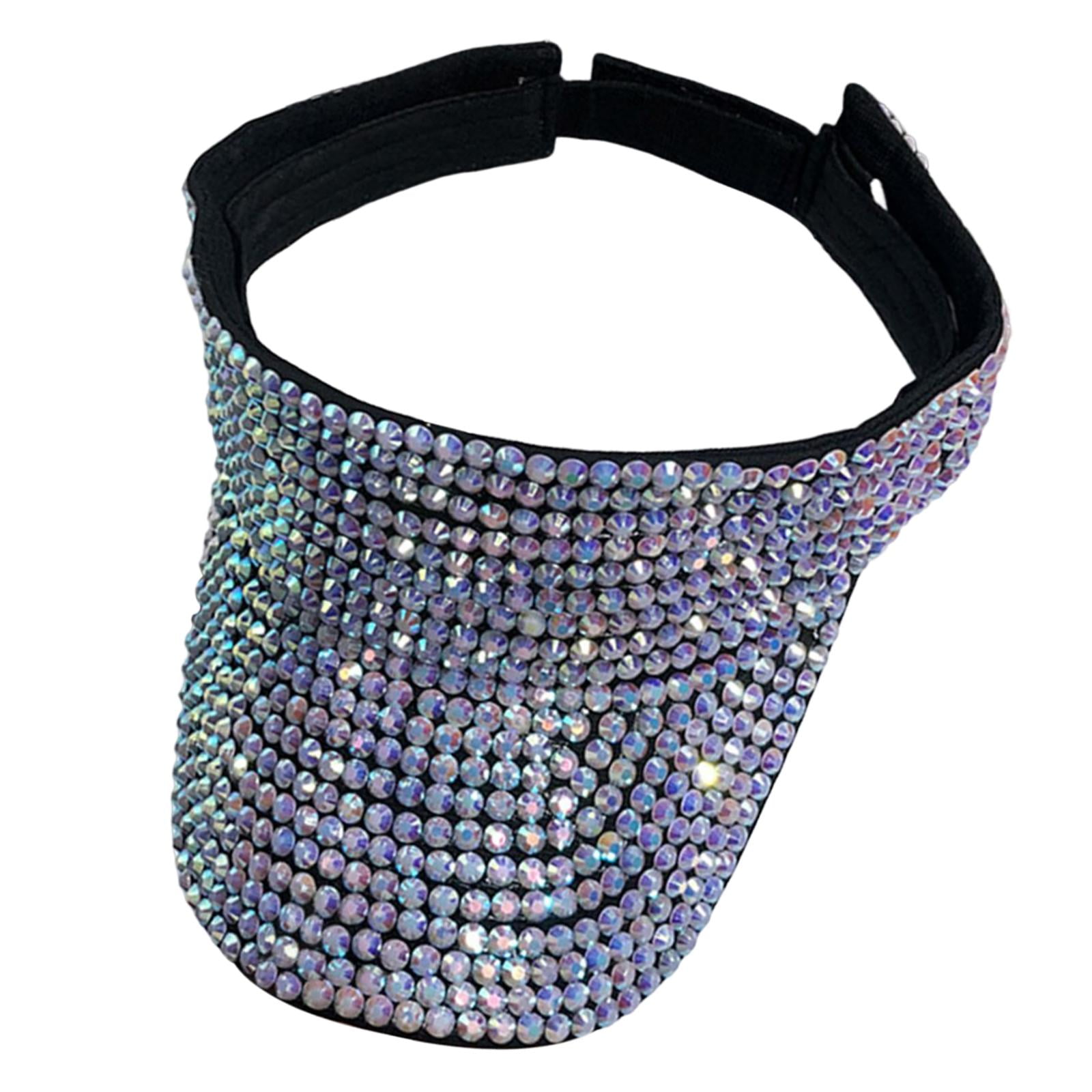 Shiny Bling Rhinestone Visor Sun Hat Adjustable Glitter Wide Brim Hat ...