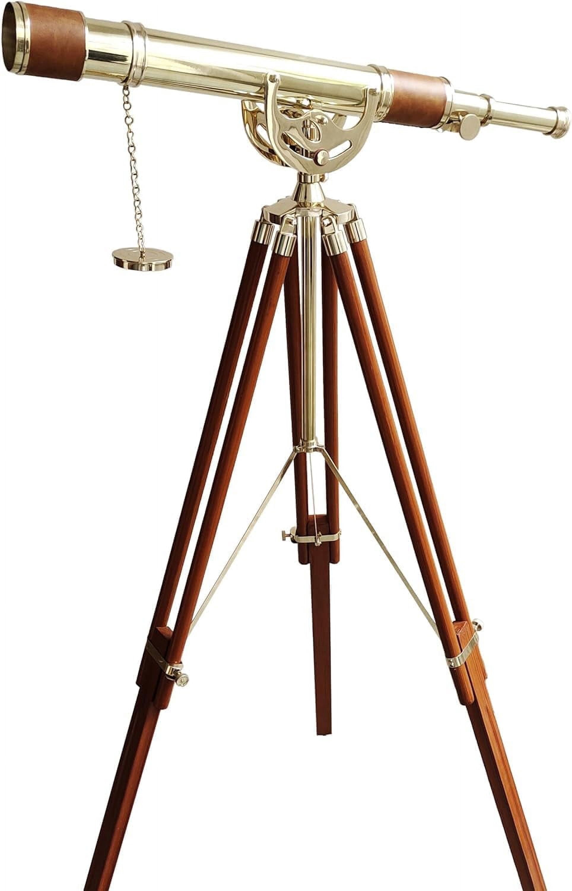 Shiny Brass Vintage Telescope Single Barrel Nautical Brown Tripod ...