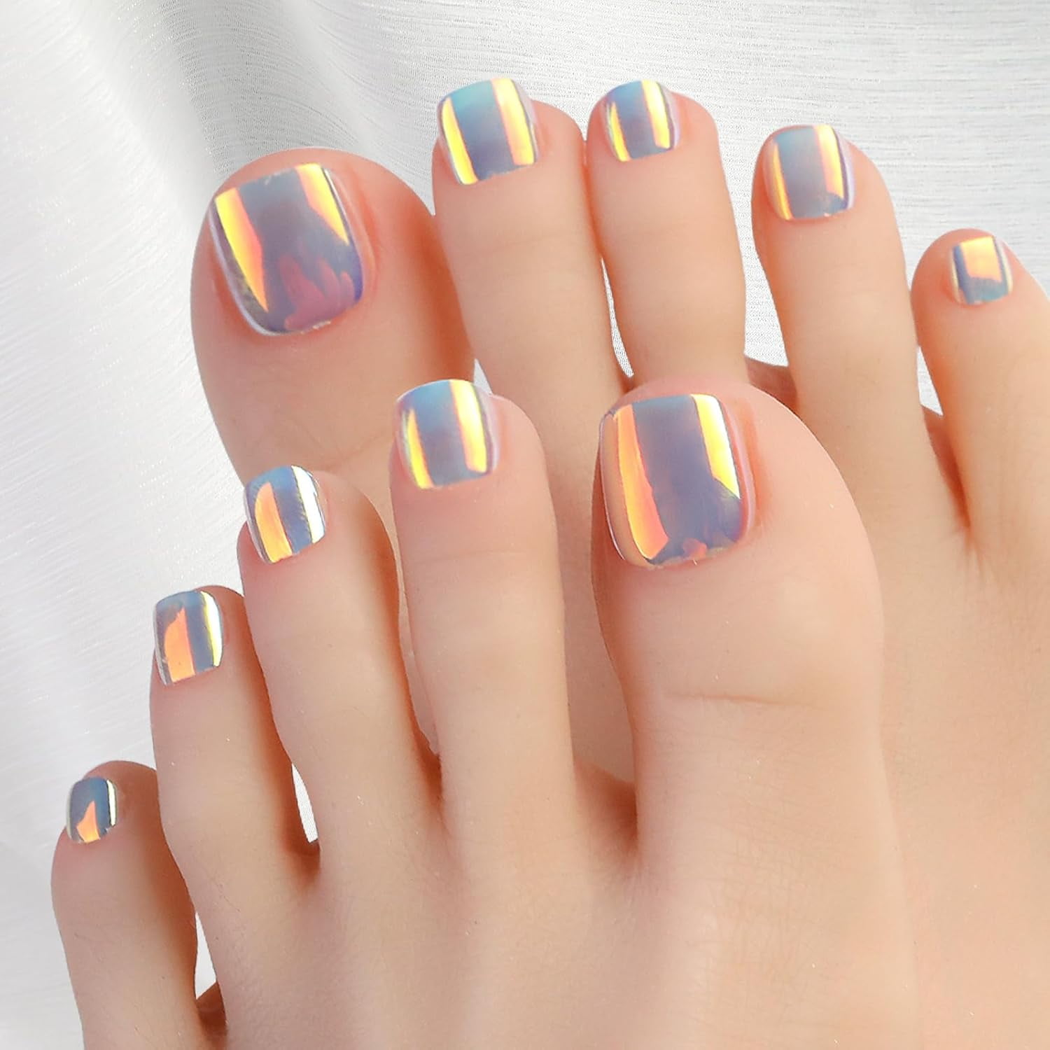Shiny Chrome Press on Toenails Cat Eye Fake Toenails with Laser Design ...