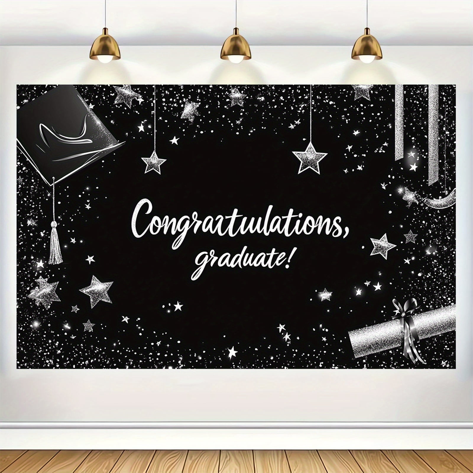 Shiny Congratulations Graduate Banner – Black And Silver Graduation ...