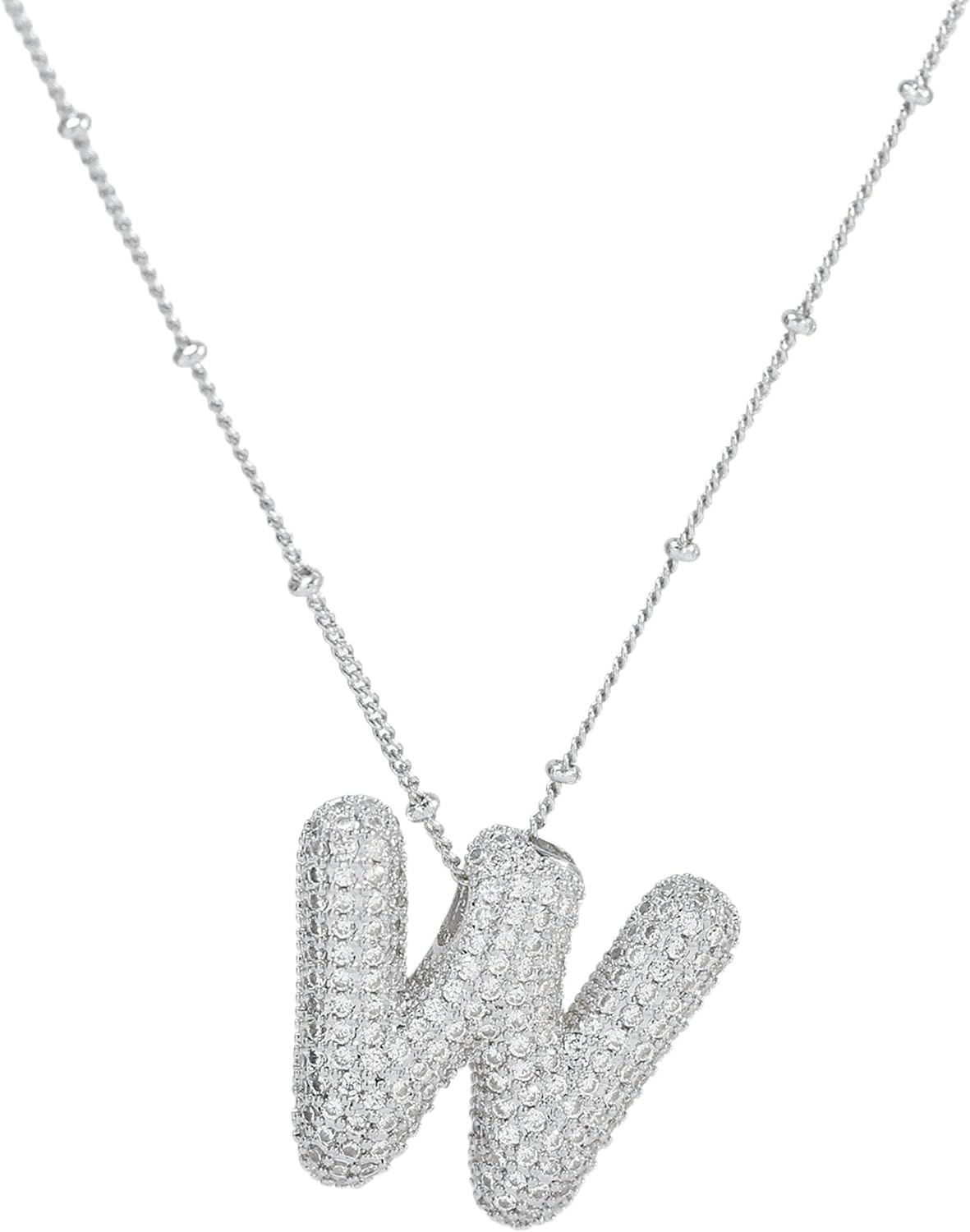 Shiny Cubic Zirconia Bubble Alphabet 26 A-Z,Puffy Name,Letter Necklace ...