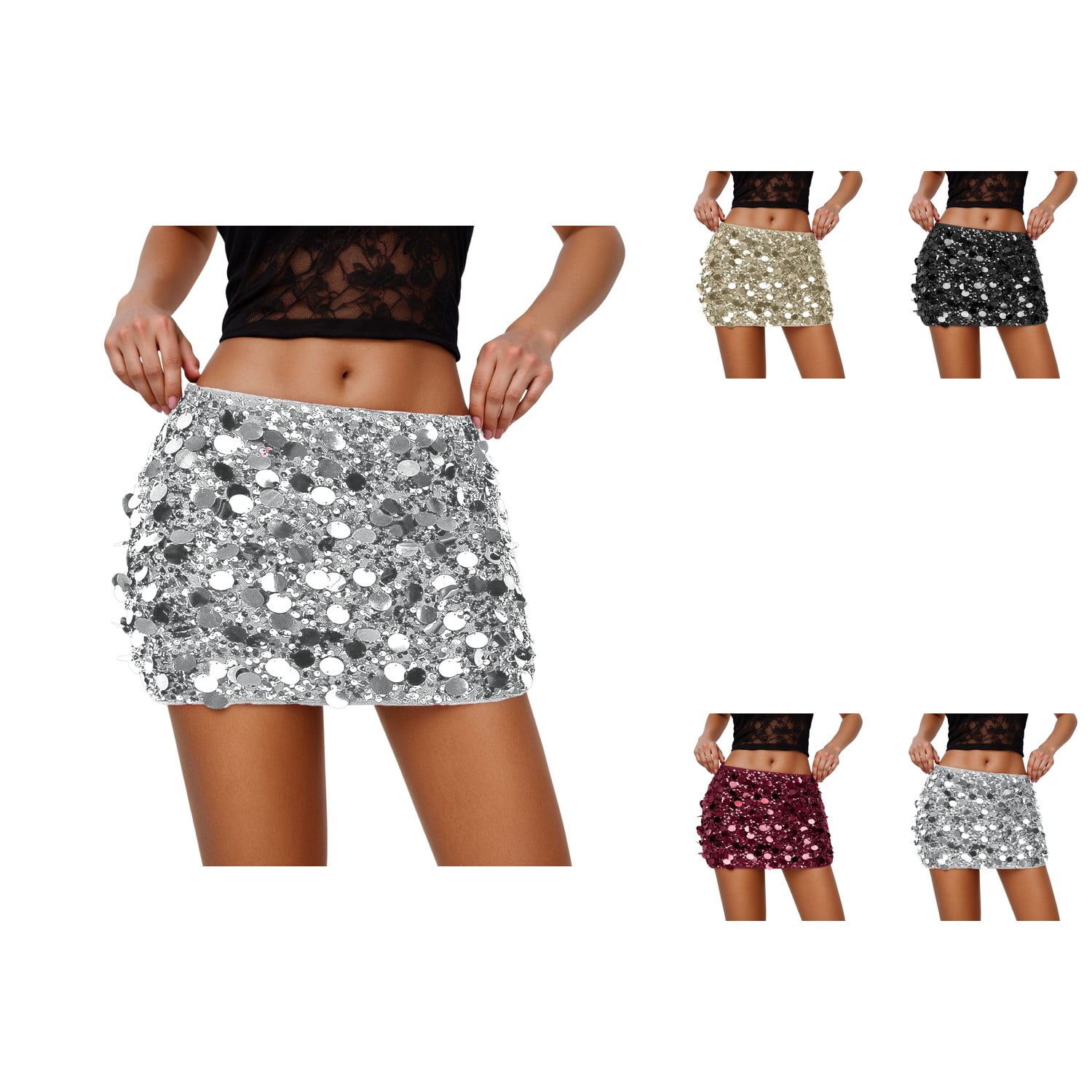 Shiny Glitter Mini Skirt, Low Waist Fitting, Sparkly Sequin Short Skirt ...