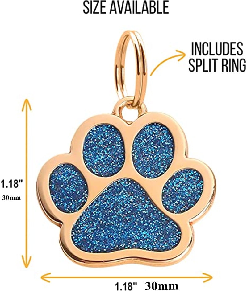 Shiny Glitter Personalized Gold Paw Shape Pet ID Tags for Cute Doggy ...