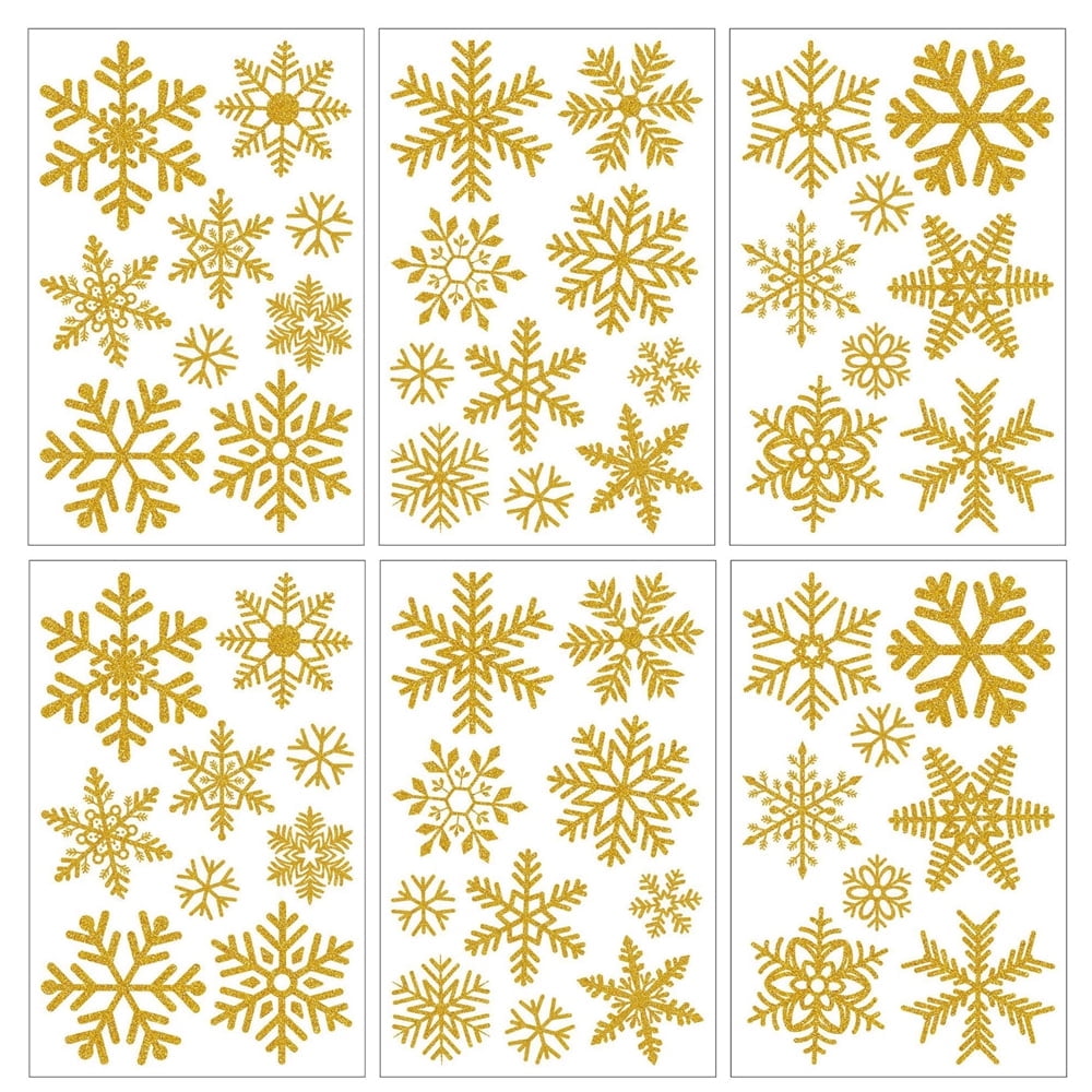 Shiny Golden Snowflakes Window Stickers Christmas Decals Non Adhesive ...