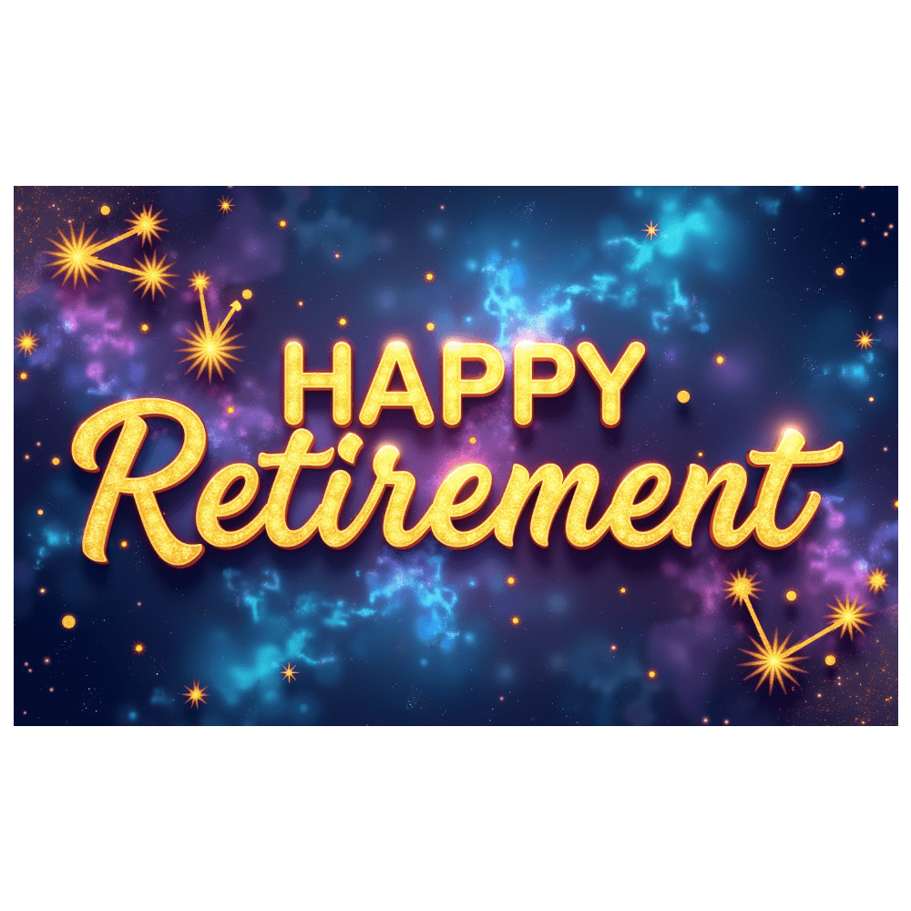 Shiny Happy Retirement Banner with Butterfly and Star Elements Backdrop ...