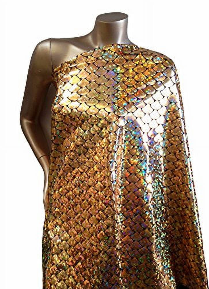 Shiny Holographic Foil Mermaid Scales Pattern on Black Stretch Nylon ...