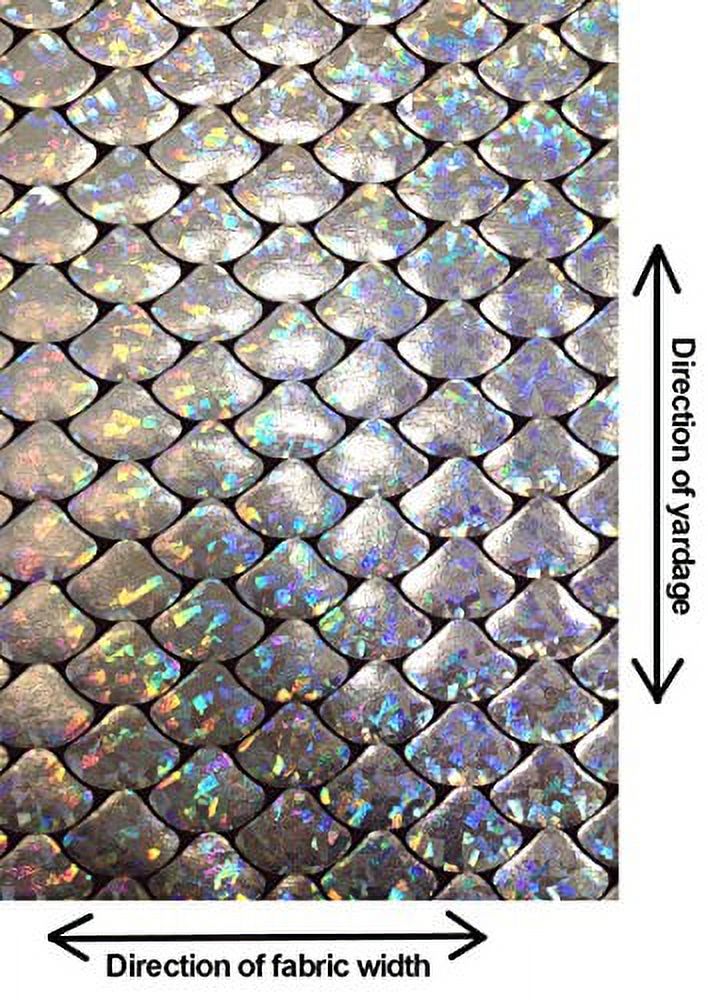 Shiny Holographic Foil Mermaid Scales Pattern on Black Stretch Nylon ...