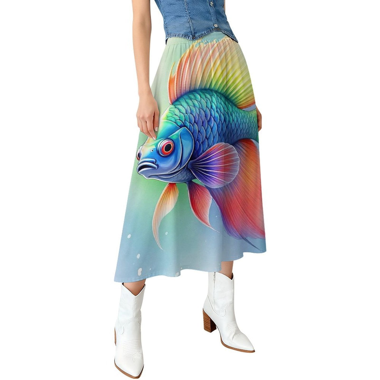 Shiny Koi Fish Women High Waist Midi Skirt Elegant Midi Skirt High ...