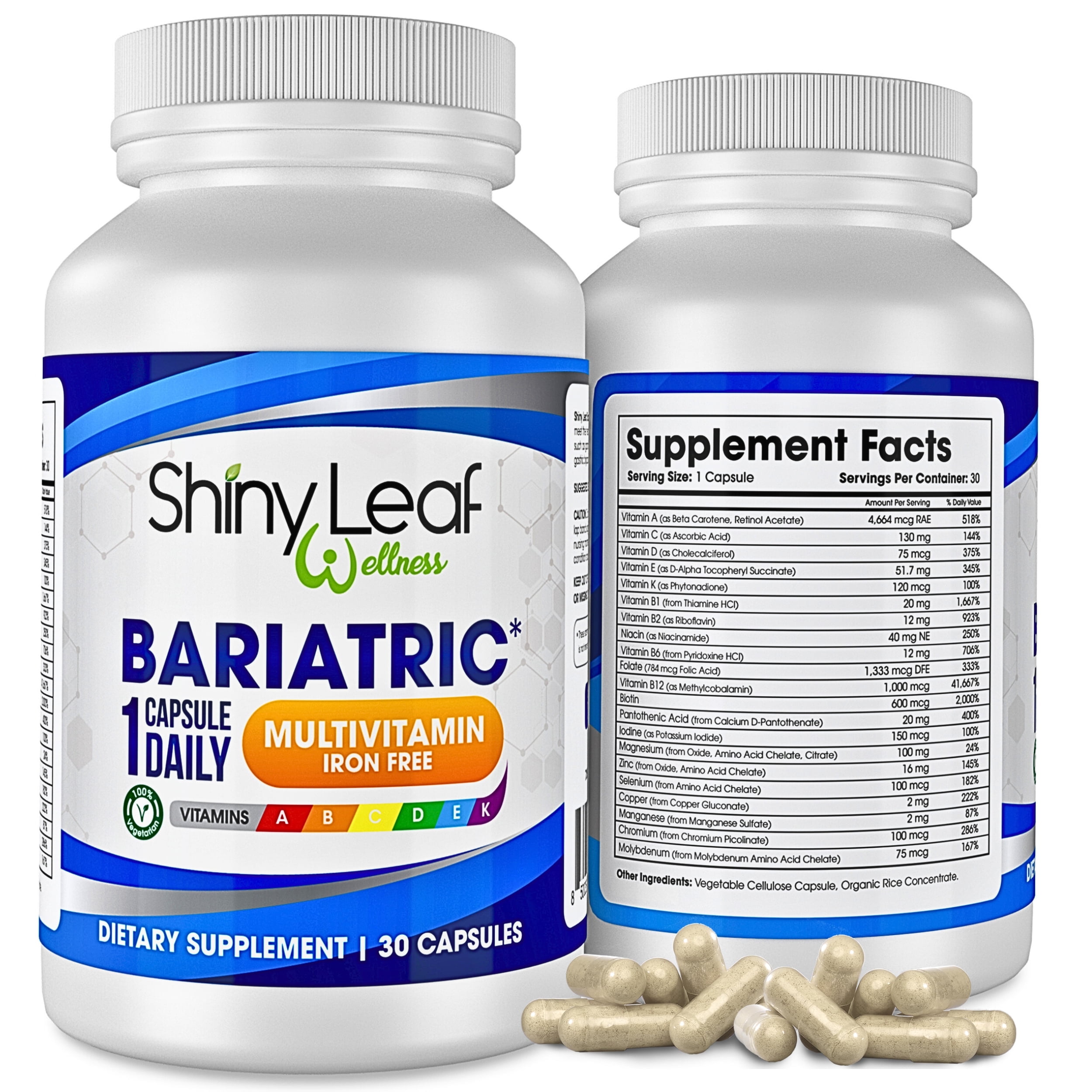 Shiny Leaf Bariatric Multivitamin Iron-Free Capsules, Post-Surgery ...