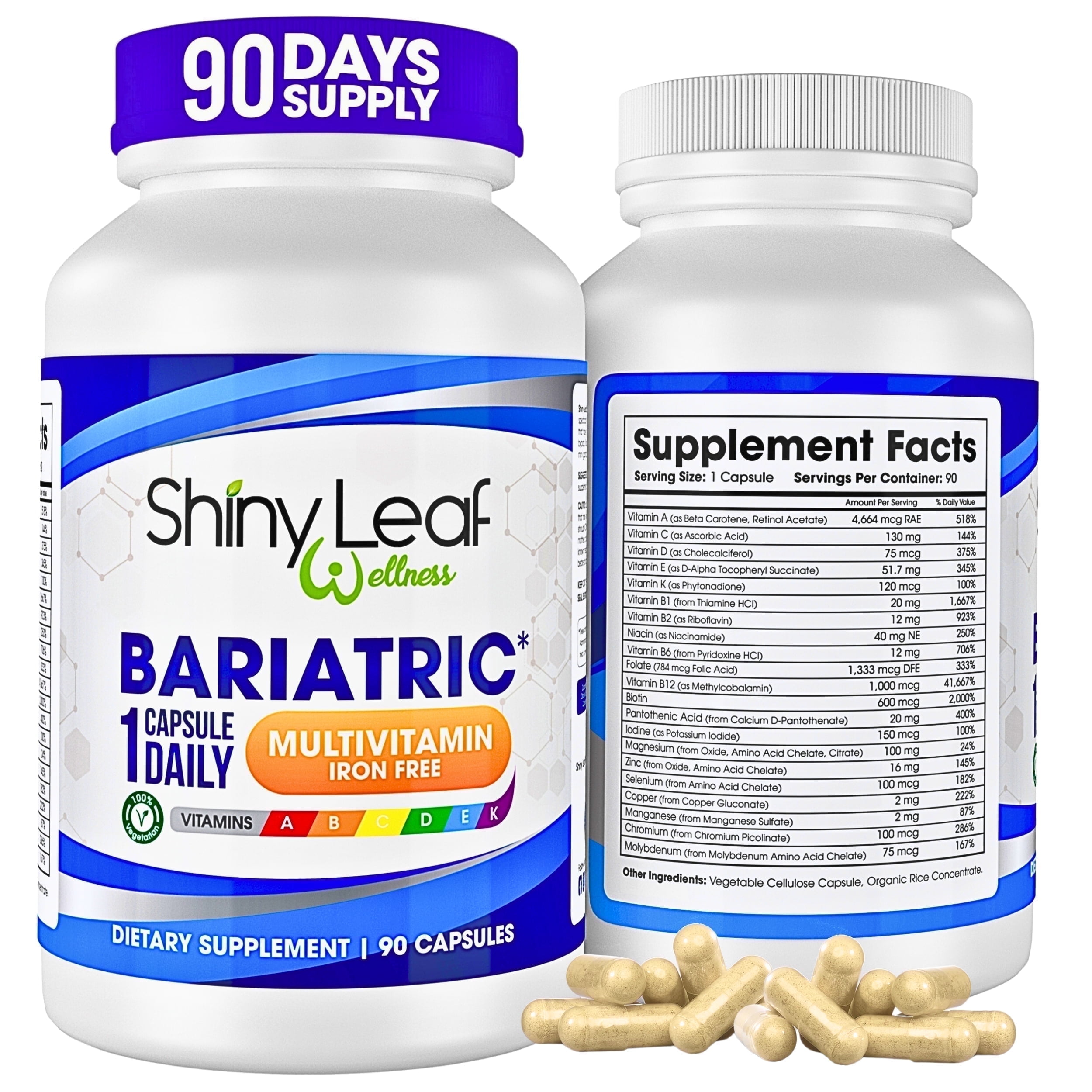 Shiny Leaf Bariatric Multivitamin - Iron-Free, Daily Dietary Supplement ...