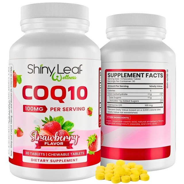 Shiny Leaf CoQ10 100mg - Chewable CoQ10 Supplement - Coenzyme Q10 for ...