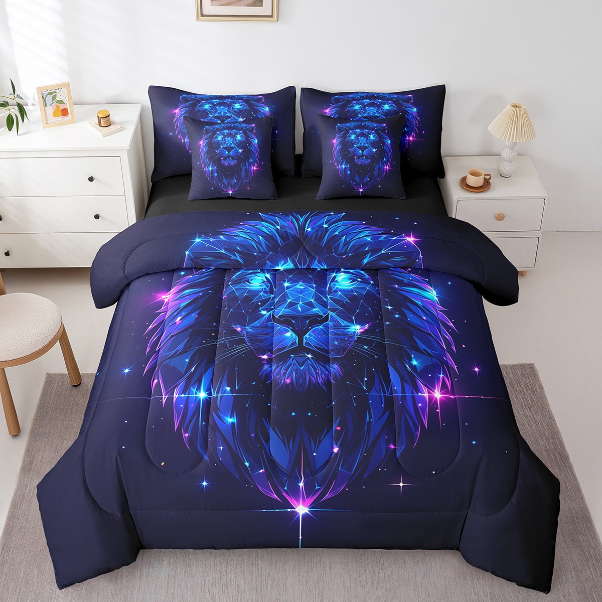 Shiny Lion Bedding Set Queen Size,Gothic Wildlife Cool Comforter Set ...