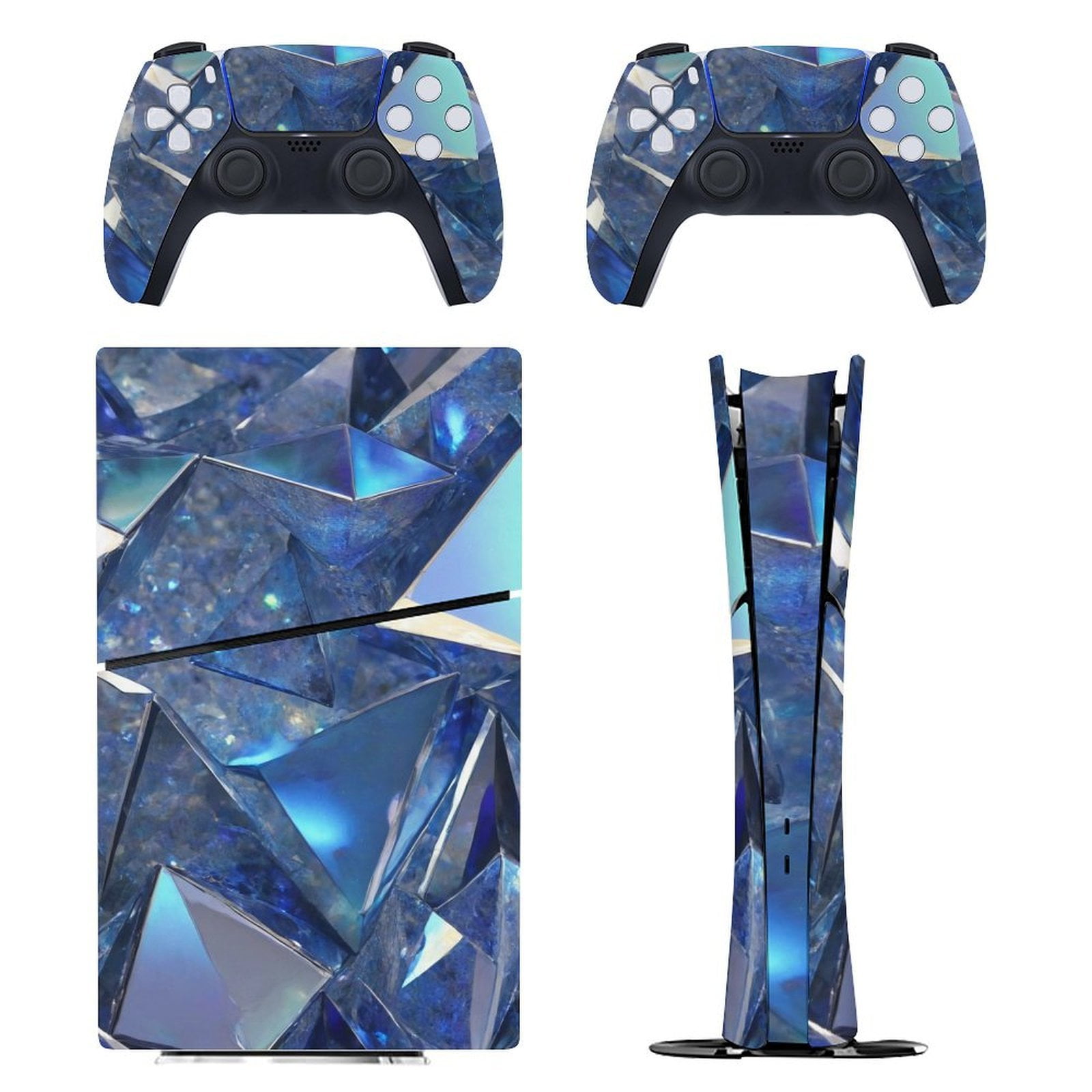 Shiny, Metallic Blue Console Skin Bundle for PS5 Pro Slim Disc ...