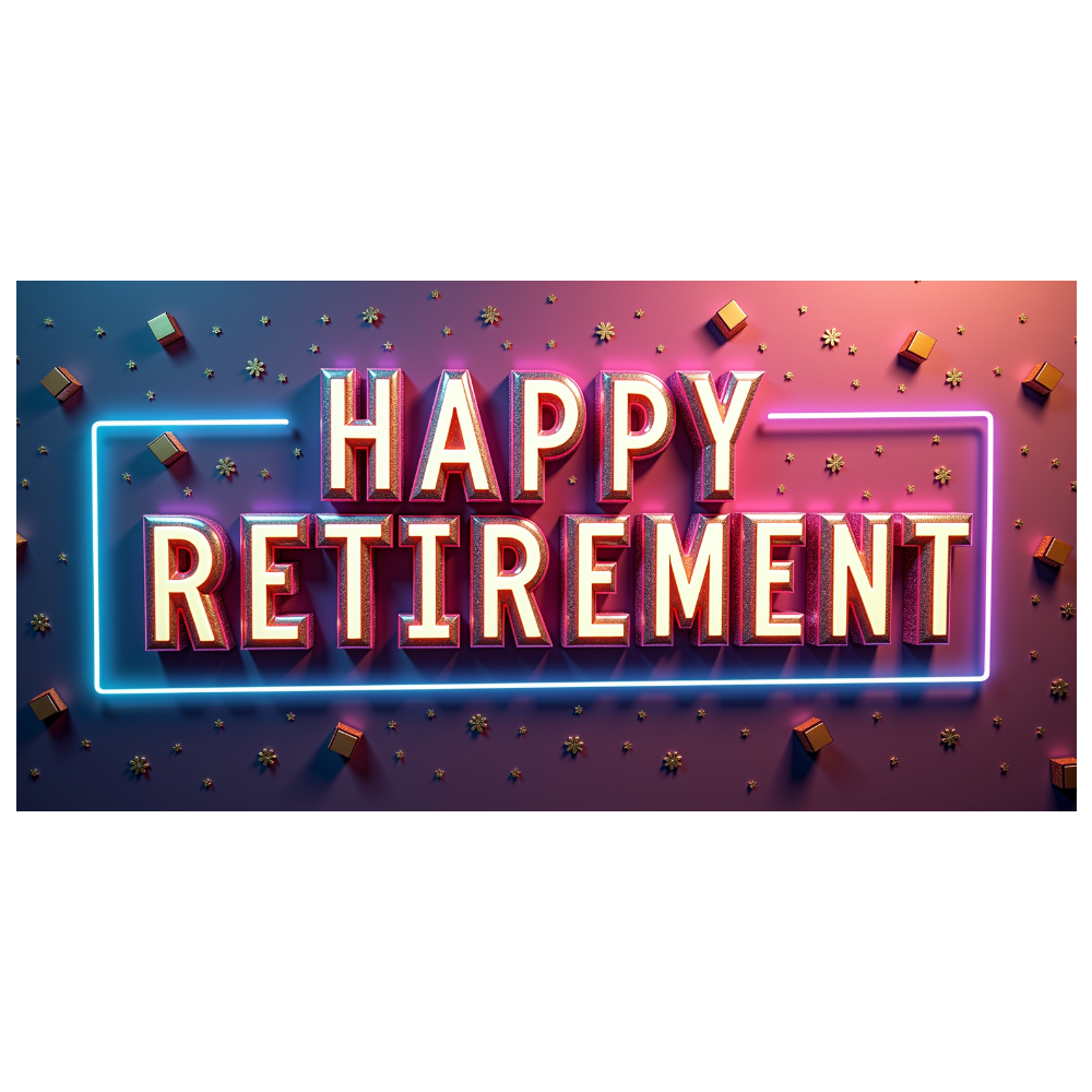 Shiny Orange Happy Retirement Banner on Blue Satin Backdrop with ...