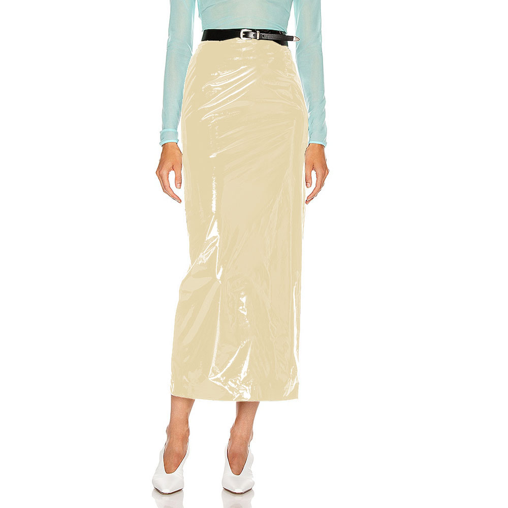 Shiny PVC Leather Midi Skirts Women High Waist Slim Stretch Skinny ...