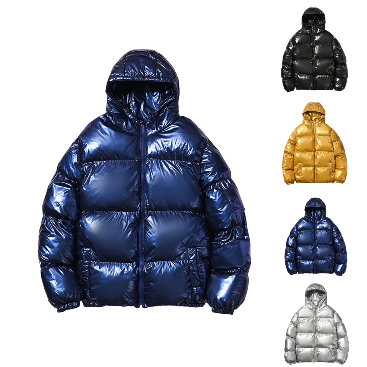 Shiny Puffer Jacket Men With Hood Winter Warm Down Coats Cotton Padded ...